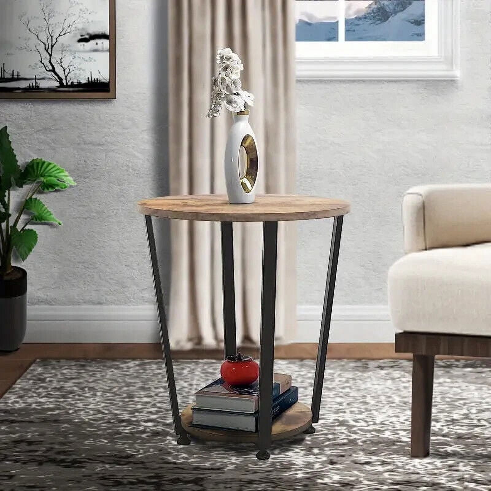 Round End Side Table Industrial Rustic Brown 2-Tier Storage Table ...