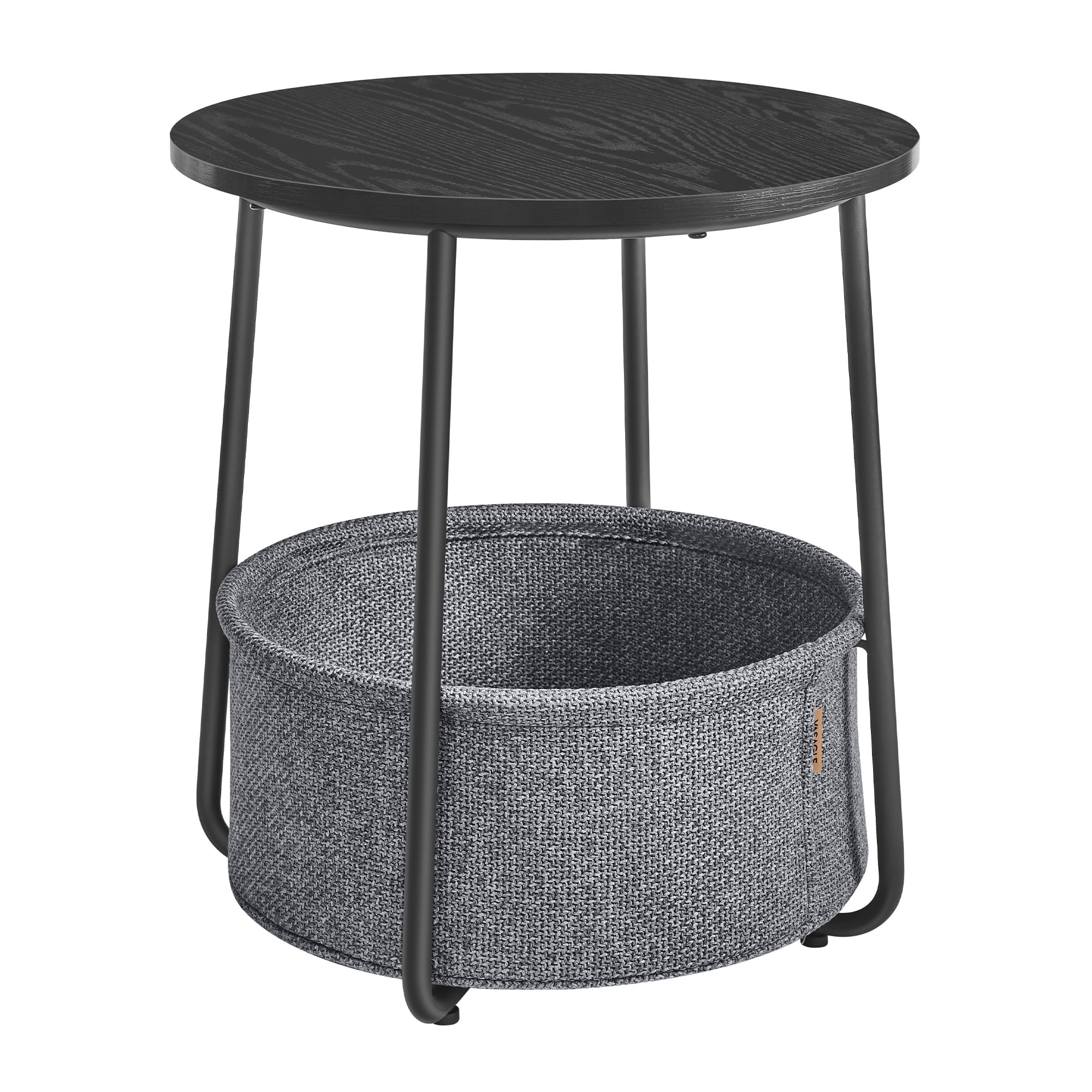Round End Side Table with Fabric Storage Basket Bedside Table ...