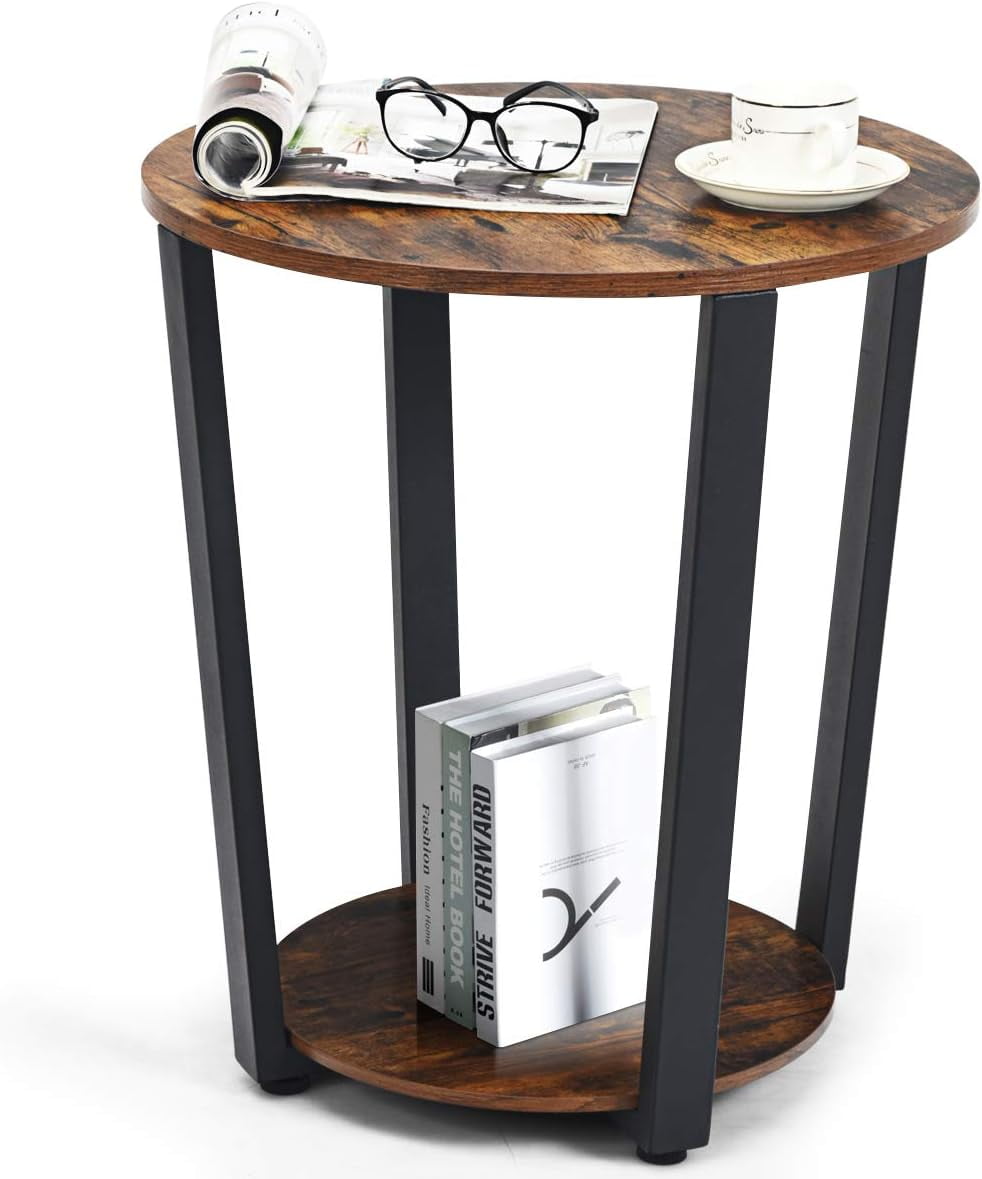 Round End Table, 2-Tier Accent Side Table with Storage Shelf, Small ...