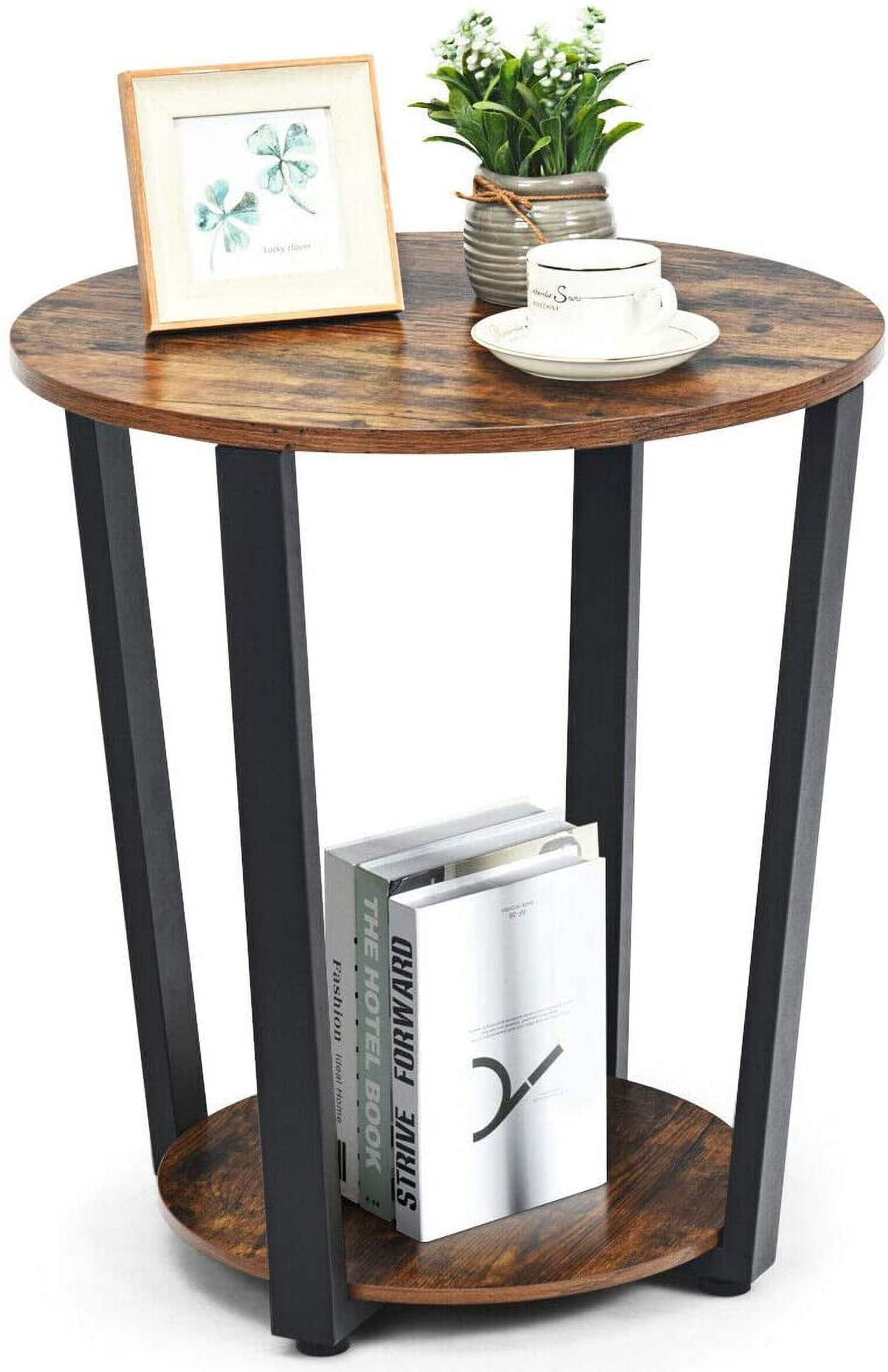 Round End Table, 2-Tier Metal Sofa Table with Storage Shelf, Round Side ...