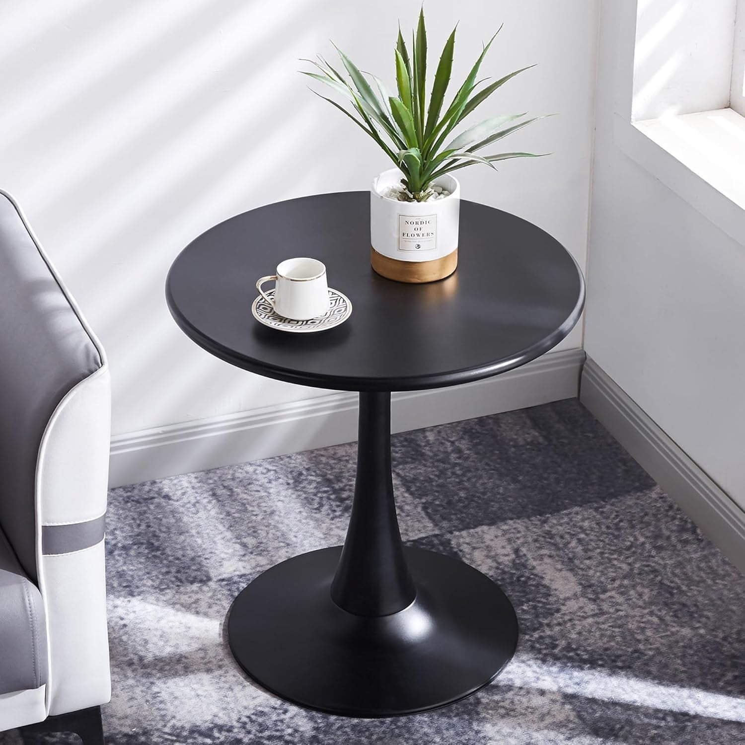 Round End Table, 23.6'' Tulip Table with Metal Table Top and Metal ...