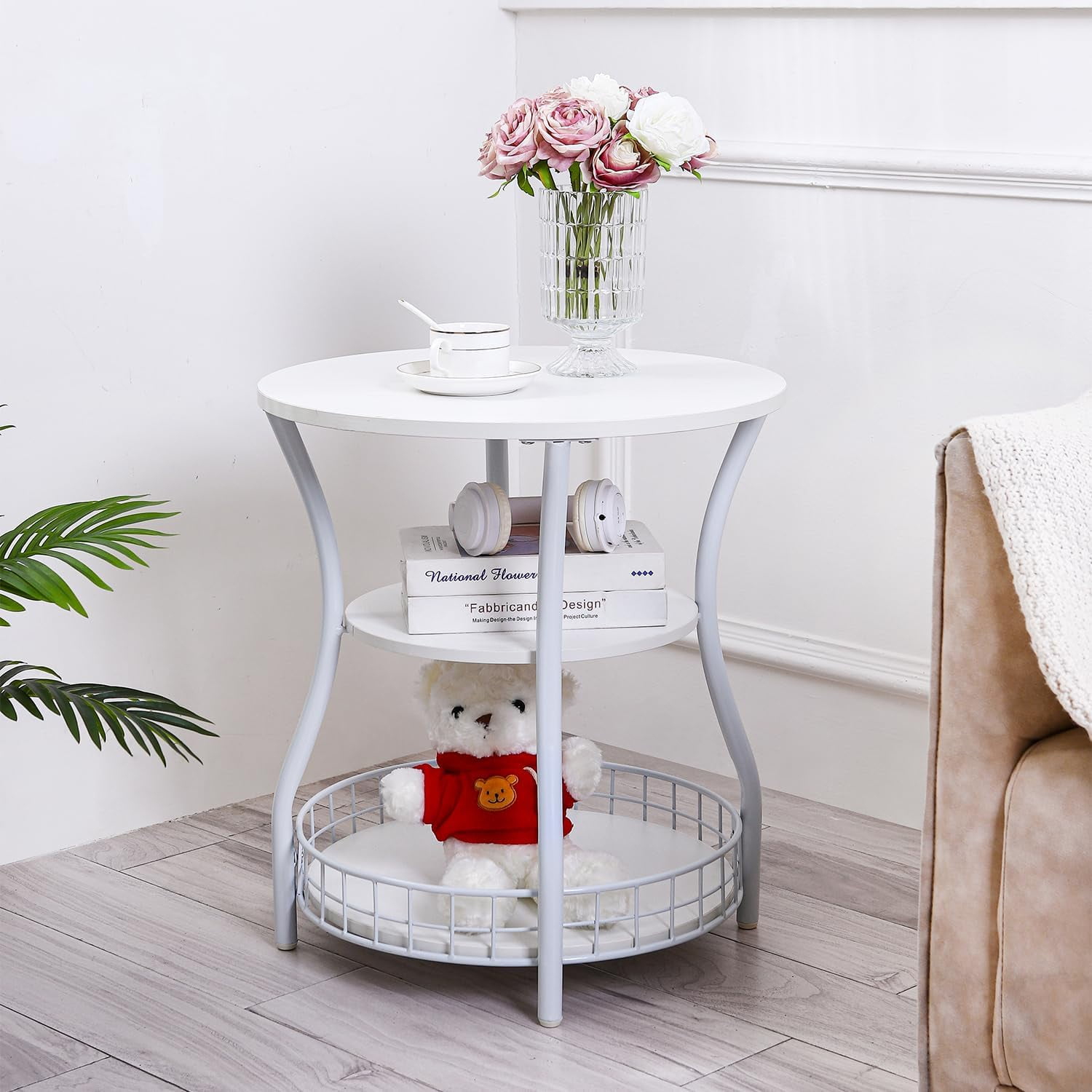 Round End Table, 3-Tier Side Table with Storage, Accent Corner Sofa ...