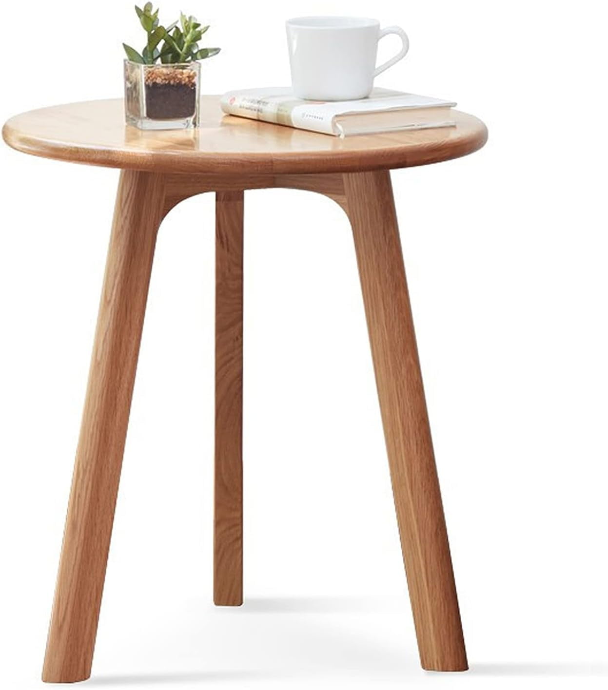Round End Table - Accent Side Table with 3 Legs, 100% Natural Solid ...