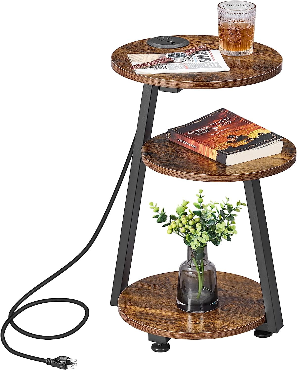 **round end table with charging station, side table accent nightstand ...