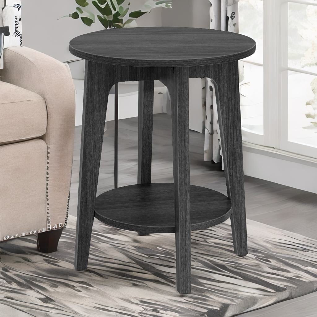 VASAGLE Round Side Table, Black with Shelf, Compact Living Space ...