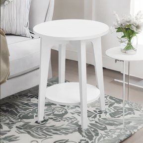HDUTNGISN 2-Tier Round Brown Wood Side Table with Metal Frames,Small ...