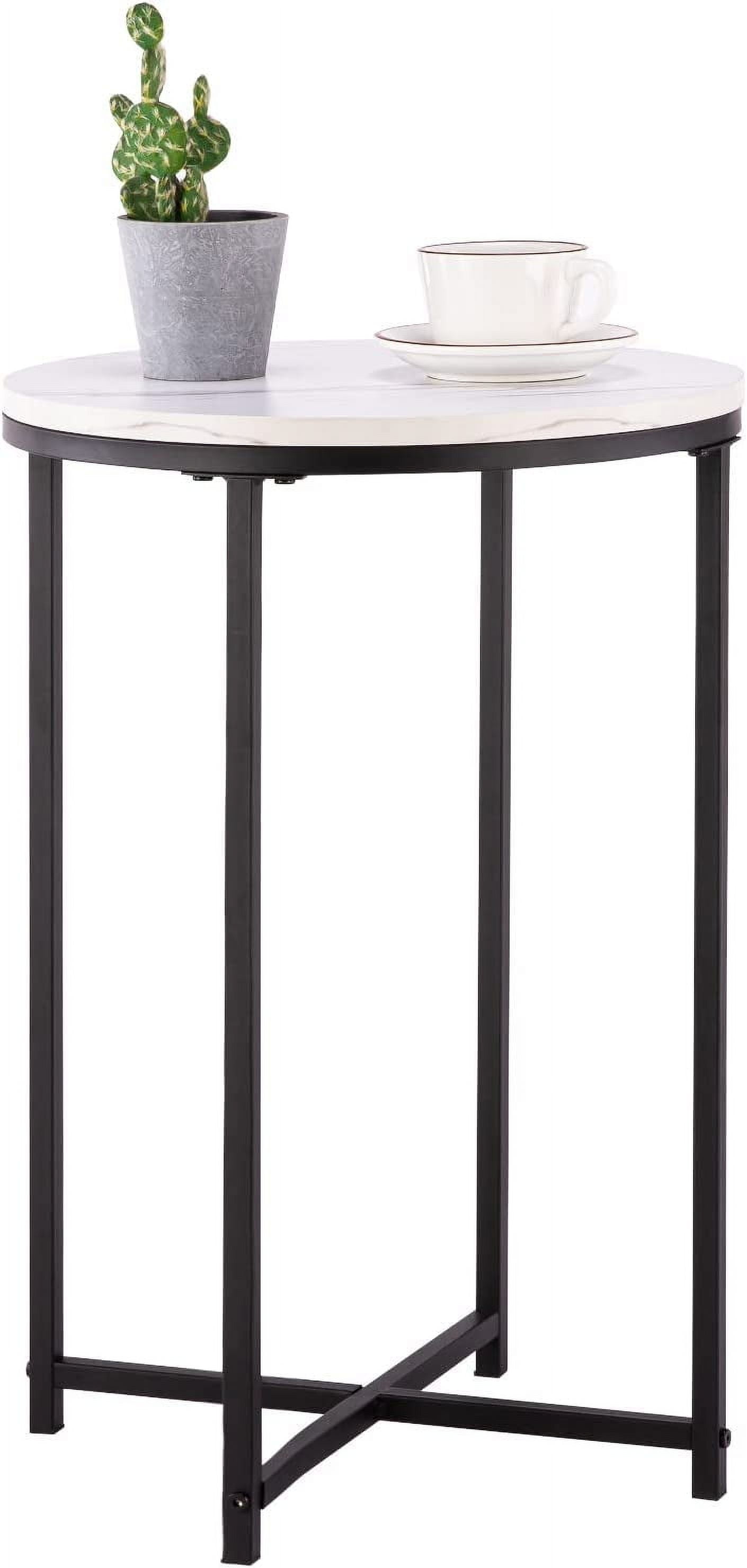Round End Table, Faux Marble Sofa Side Table with Metal Frame, Modern ...
