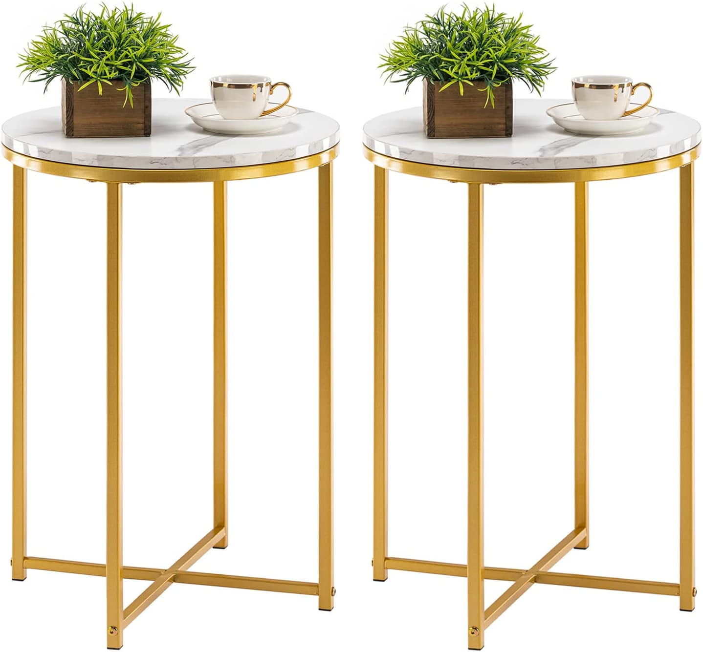 Round End Table, Faux Marble Sofa Table, Accent Side Table with Metal ...