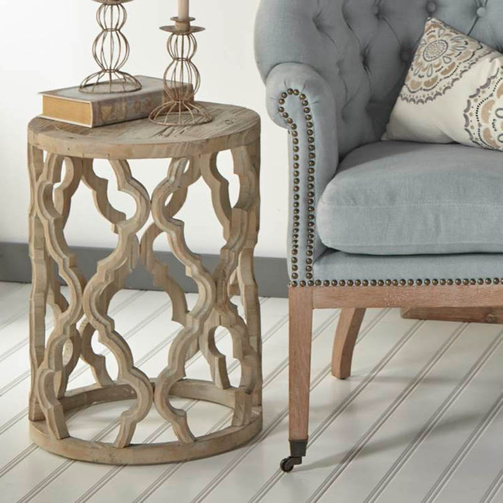 Round End Table In Quatrefoil Design, Wood Brown- Saltoro Sherpi ...