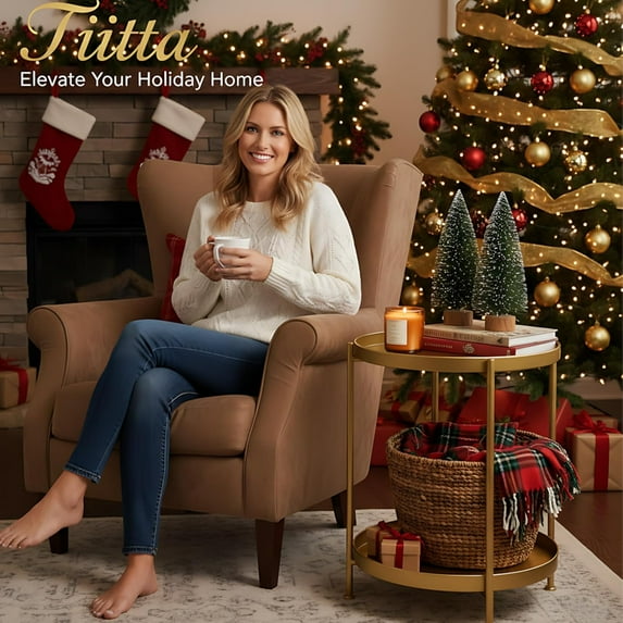 Round End Table Mental 2-Tier Side Table Nightstand/Small Iron Tables ...