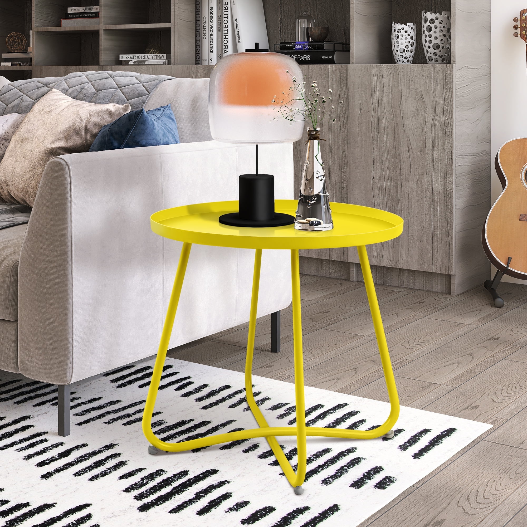 TY Arts & Culture Modern Round Water-Resistant Yellow End Table ...