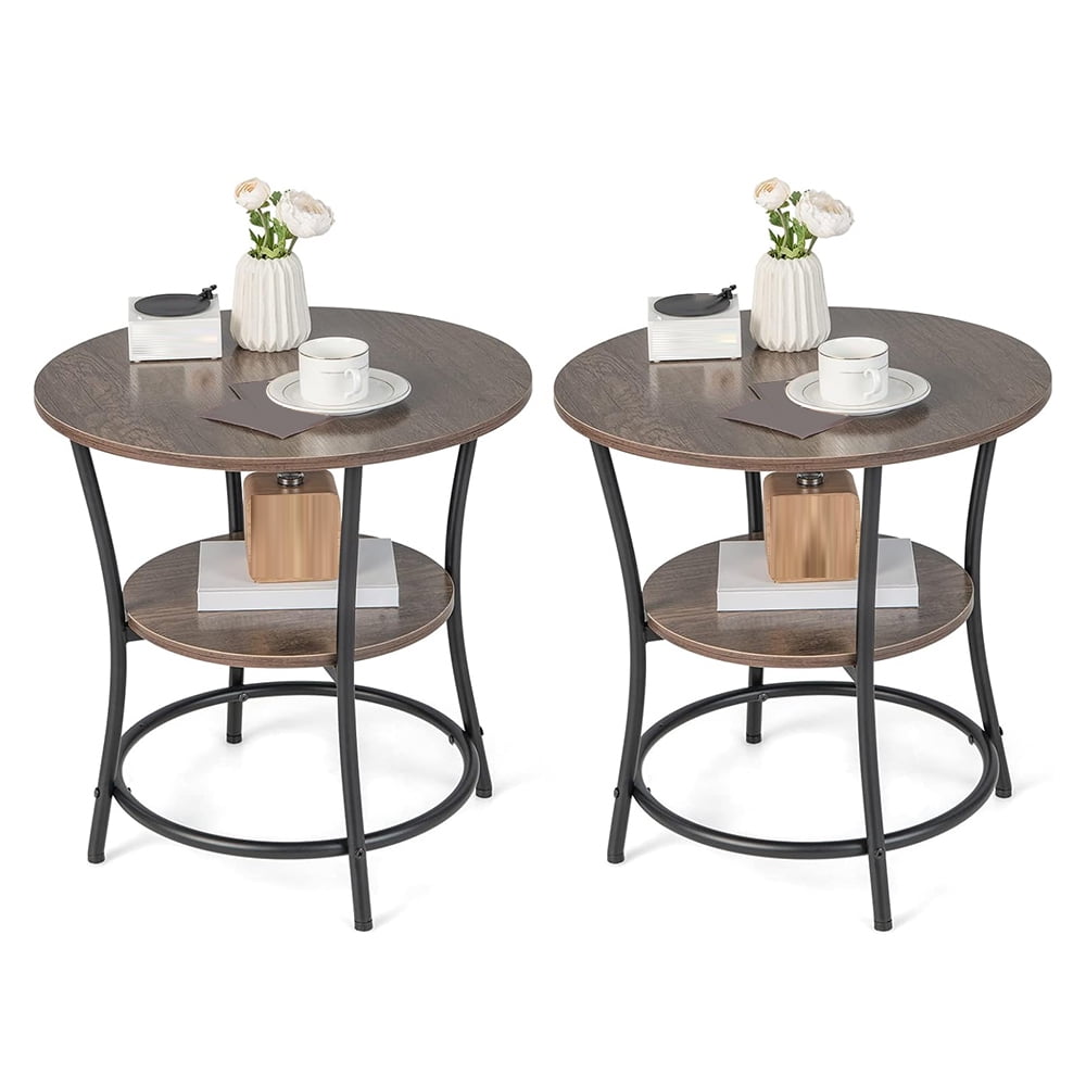 Round End Table Set of 2, Multipurpose 2-Tier Sofa Side Table with ...