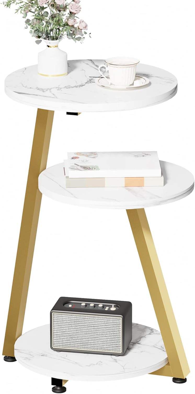 Round End Table Side Table with Metal Frame, Accent Table Nightstand ...