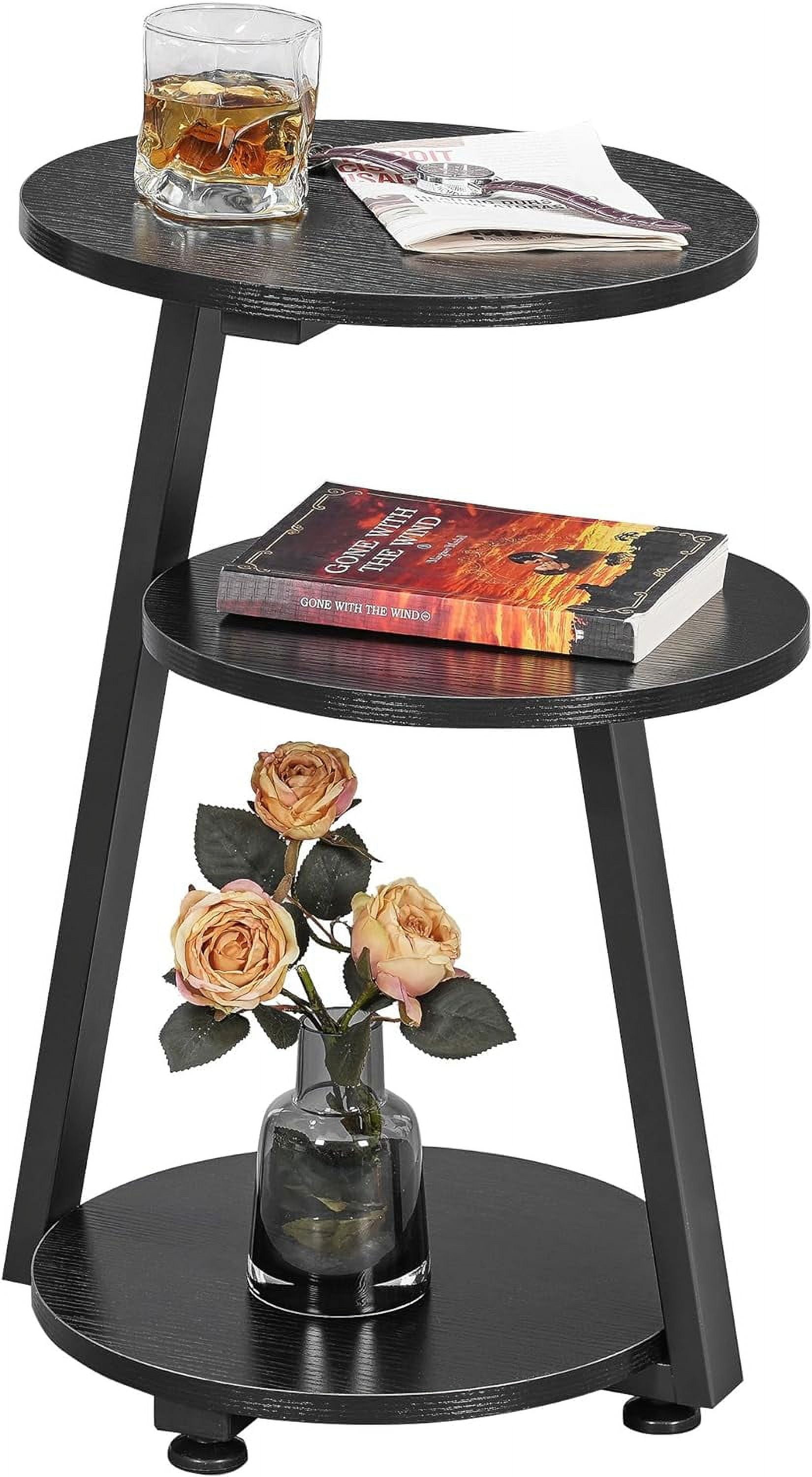Round End Table Side Table with Metal Frame, Accent Table Nightstand Bedside Table with 3-Tier ...