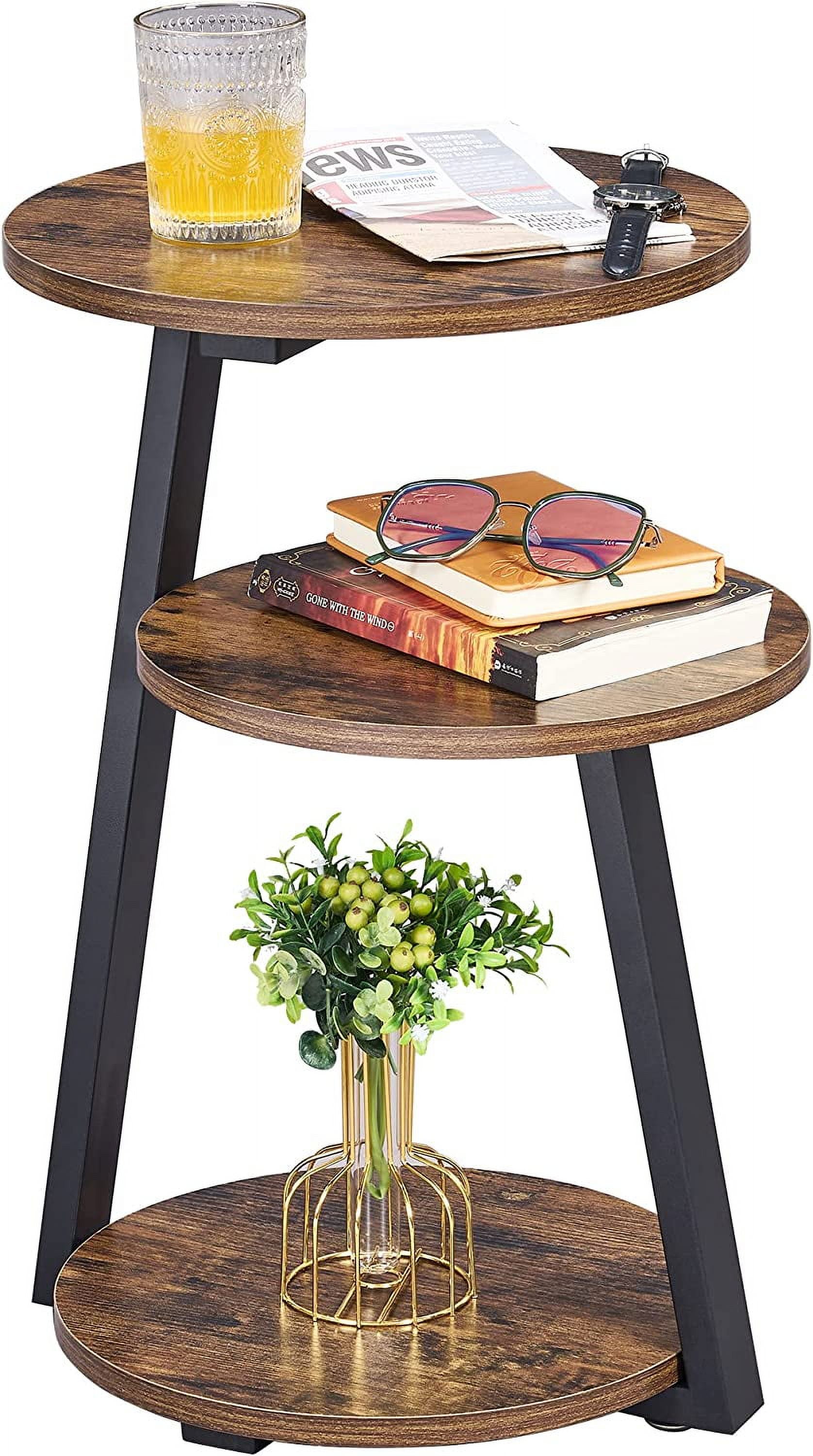Round End Table Side Table with Metal Frame, Accent Table Nightstand Bedside Table with 3-Tier ...