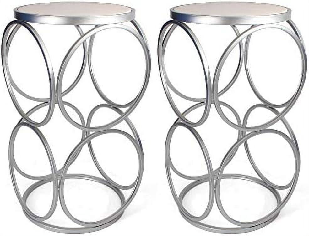 Round End Table - Silver End Table with Marble Top - Round Accent Table ...