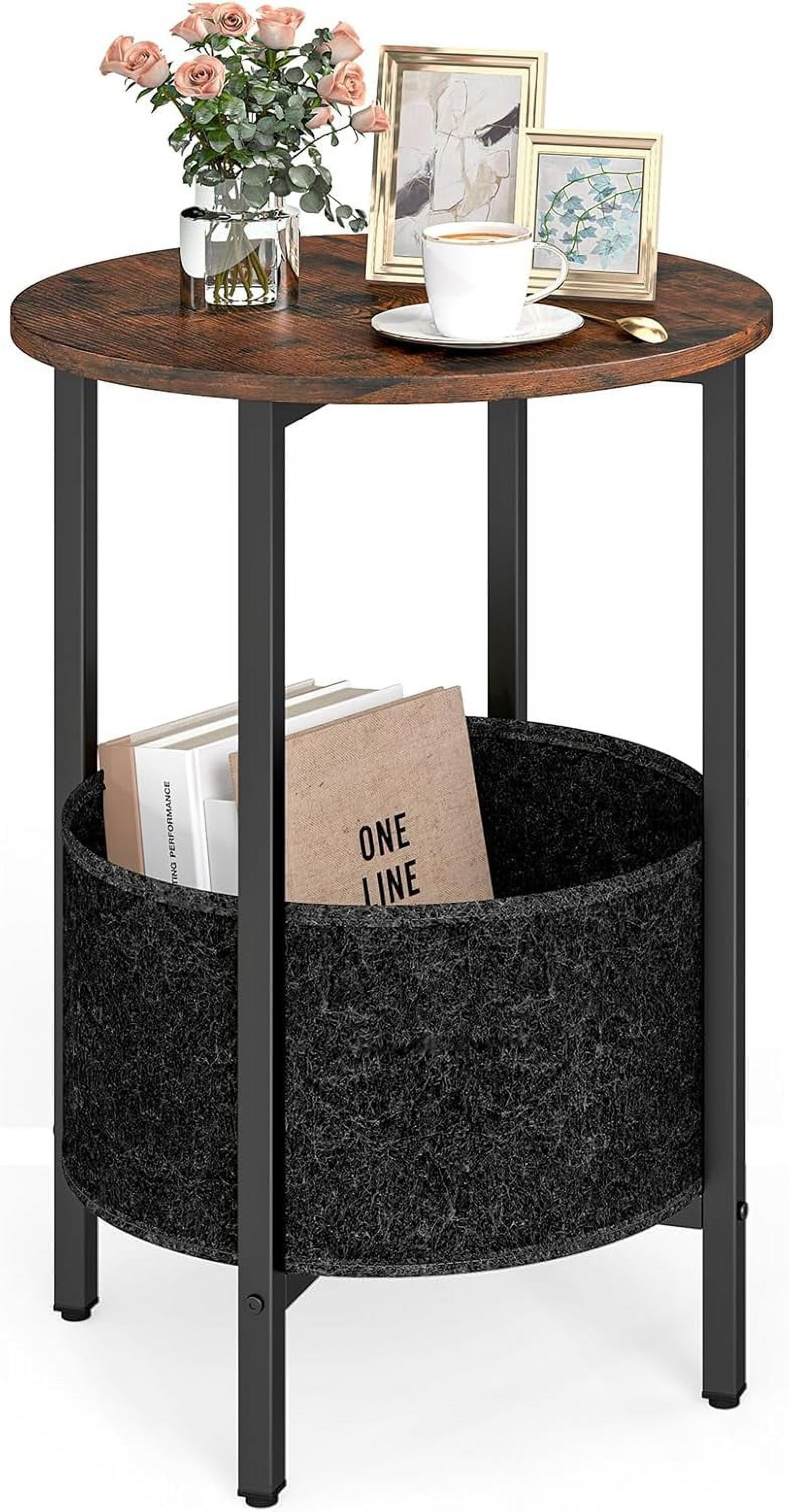 Round End Table, Small Side Table with Removable Fabric Basket, Modern ...