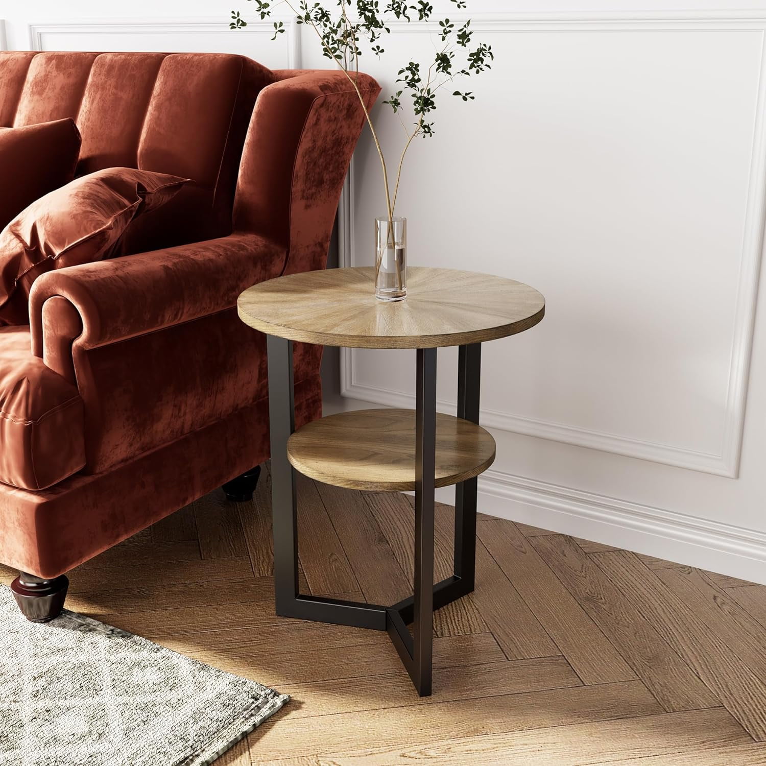 Round End Table with Storage Shelf 19.29in Circel Accent Side Table ...