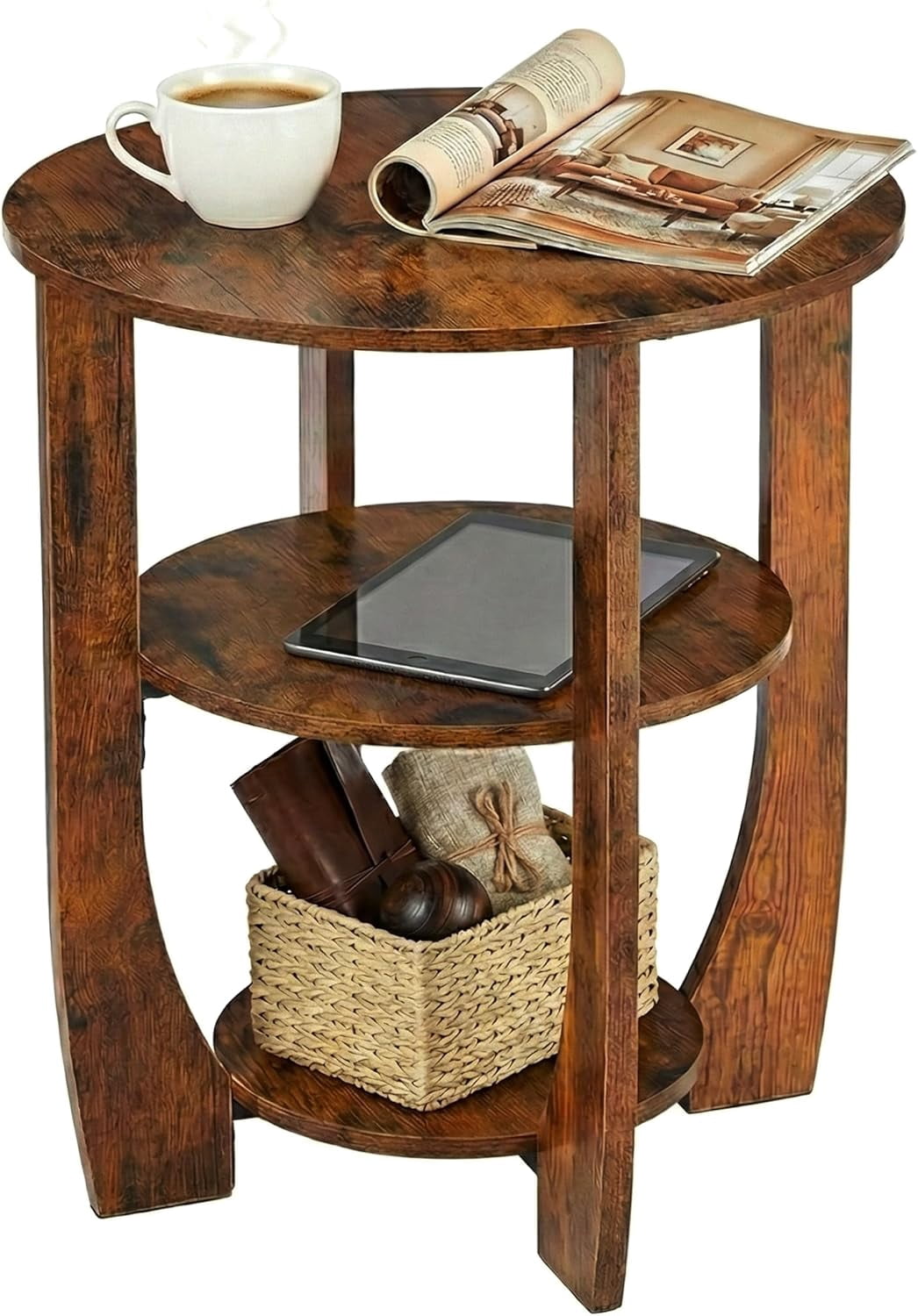 Round End Table with Storage Shelf,3 Tier Modern Side Table, Sofa ...