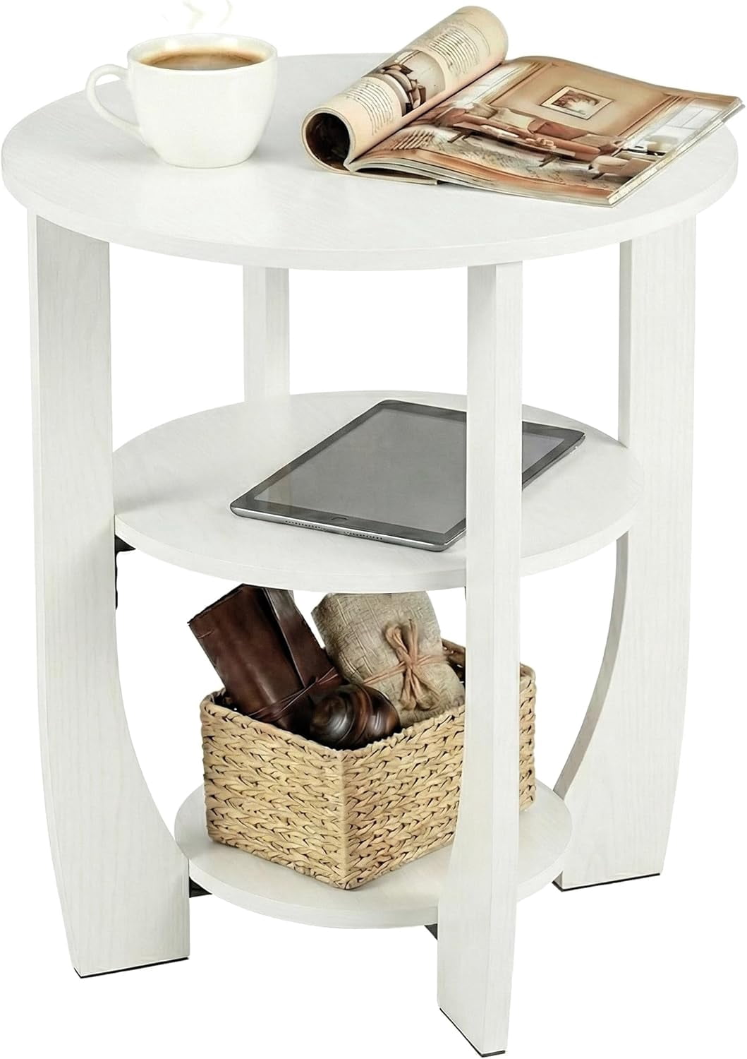 Round End Table with Storage Shelf,3 Tier Modern Side Table, Sofa ...