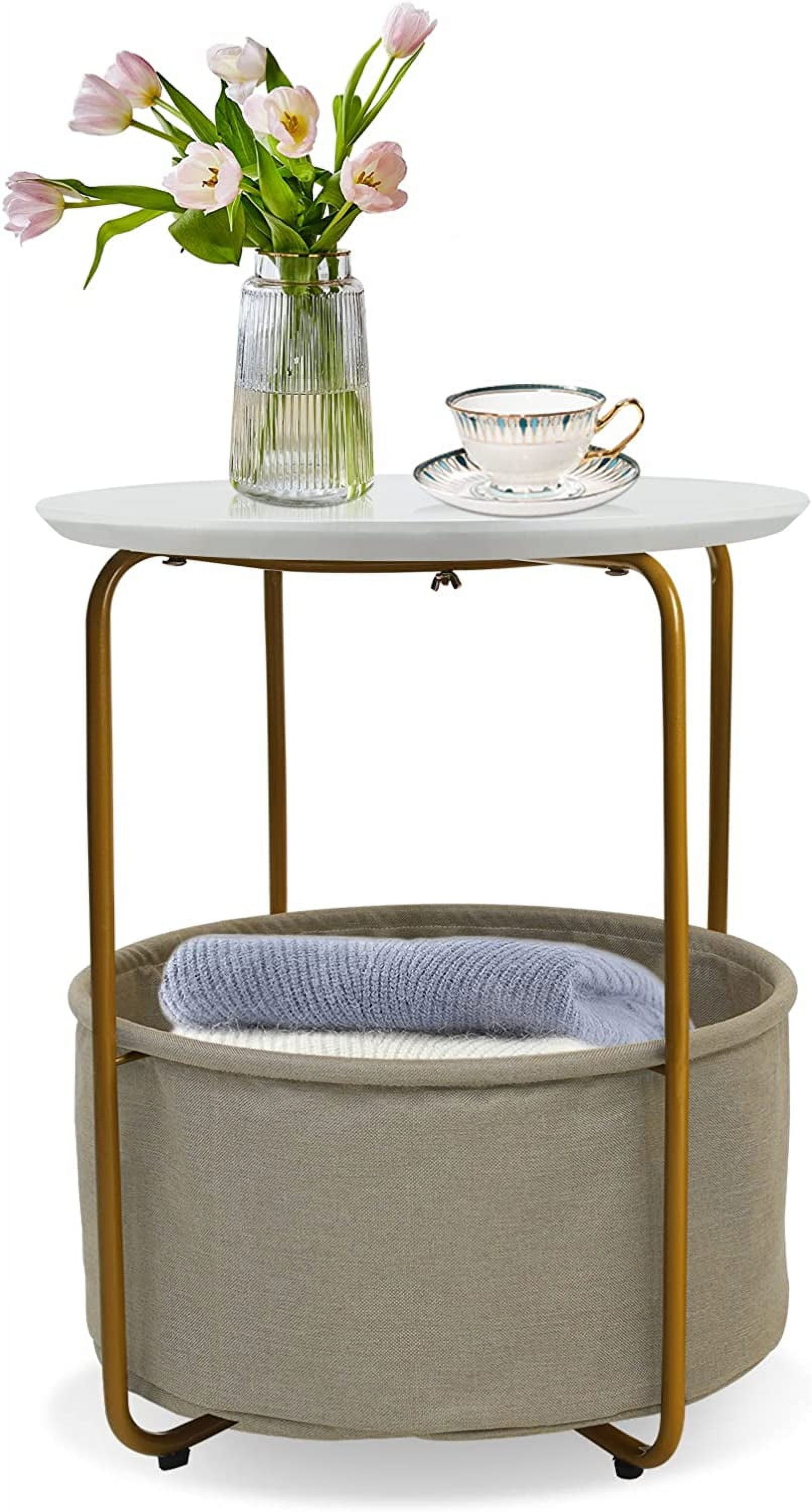 Round End Table with Storage, Side Table with Metal Frame, Round ...
