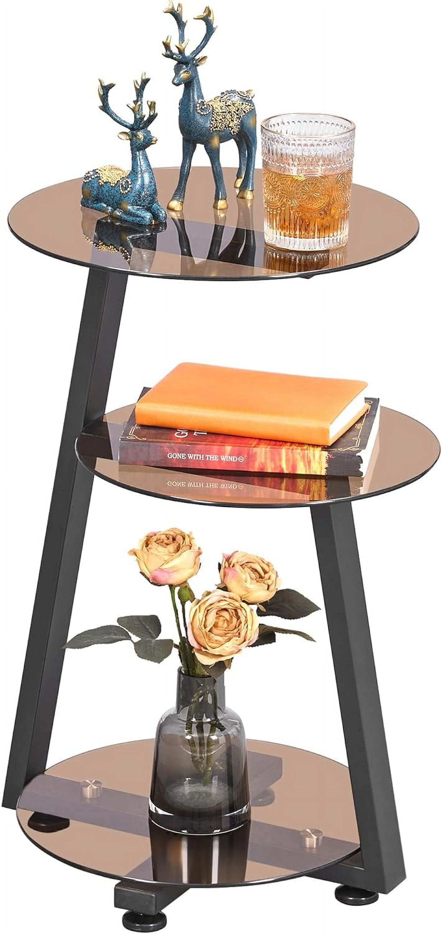 Round End Table Tempered Glass Side Table with Metal Frame, Accent ...