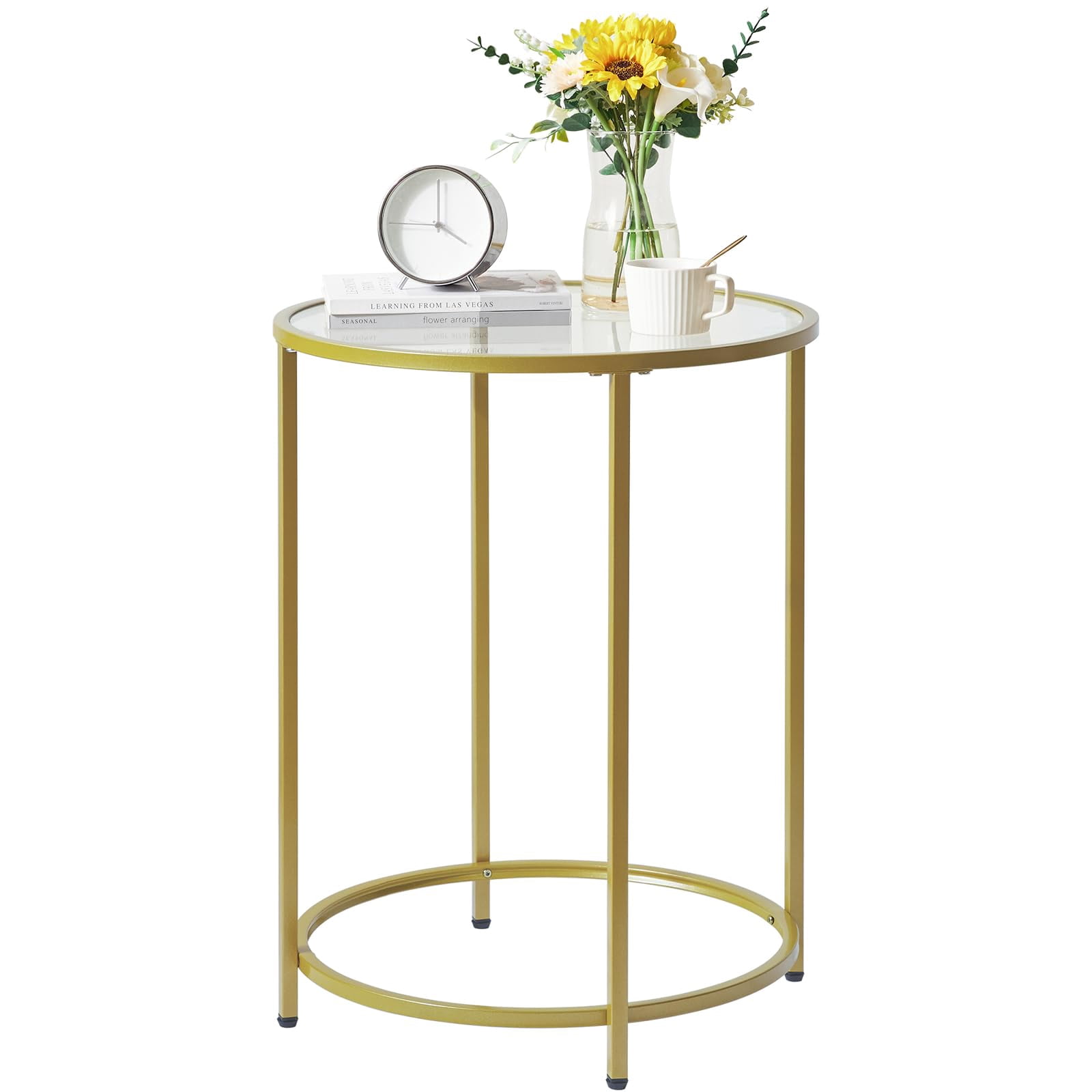 Round End Table, Tempered Glass Sofa Side Table, Gold Coffee Table for ...