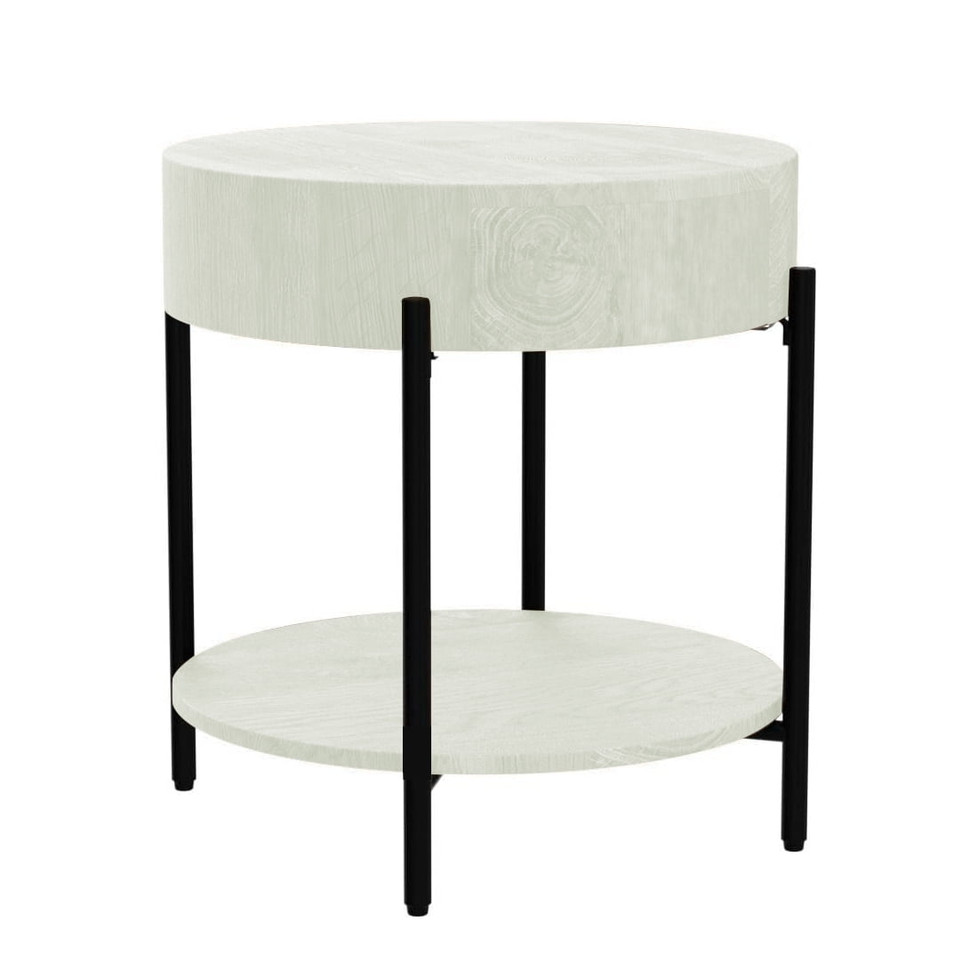 Round End Table Wood Side Table with Drawer Farmhouse Circle End Tables ...