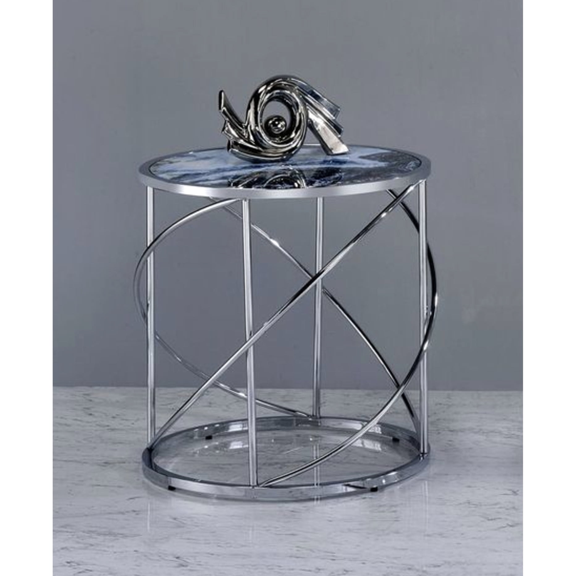 Round End Table for Decor | Showcases Blue Marble Pattern in Home ...
