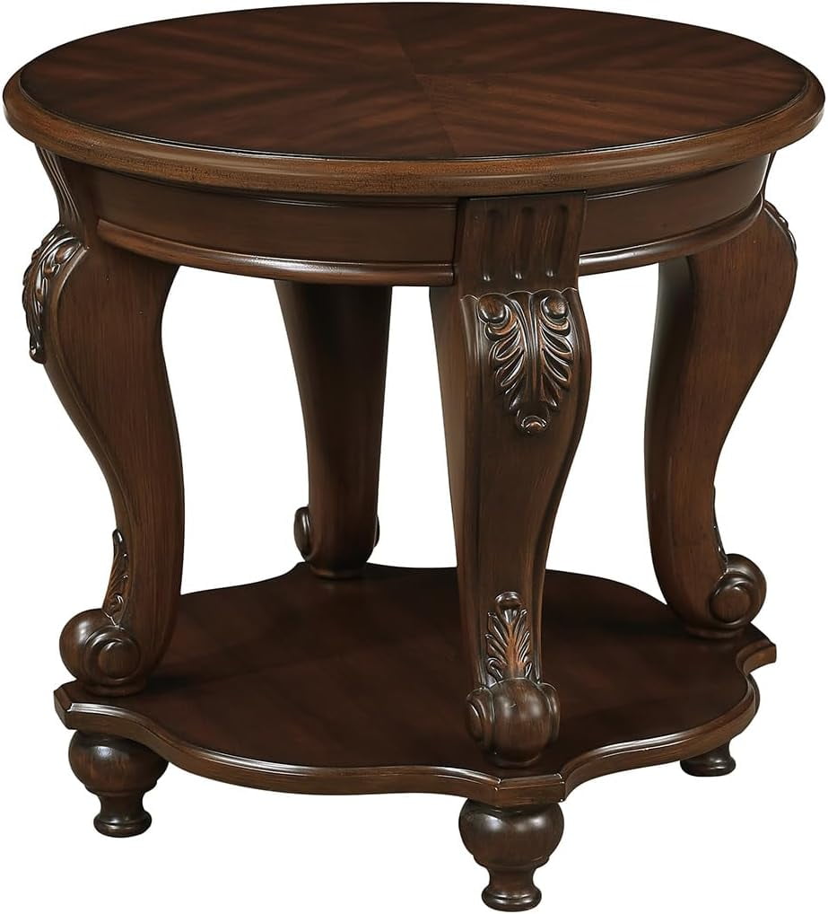 Round End Table for Living Room, Solid Wood Sofa Side Table with Shelf ...