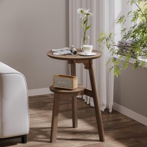 Side Table, Small Round End Table with Fluted Accent, Mid-Century ...