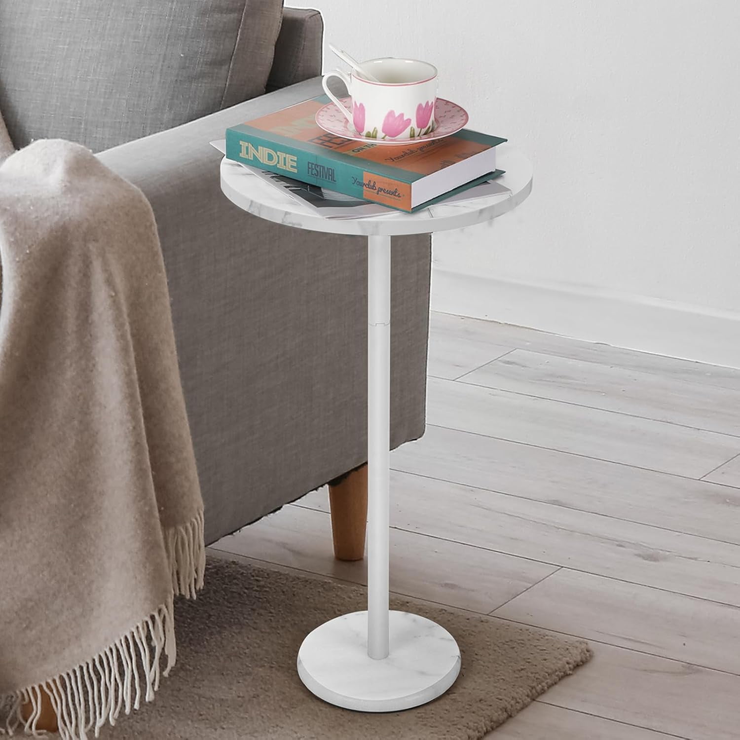Round End Table with Marble Base Drink Tables for Small Spaces Pedestal ...