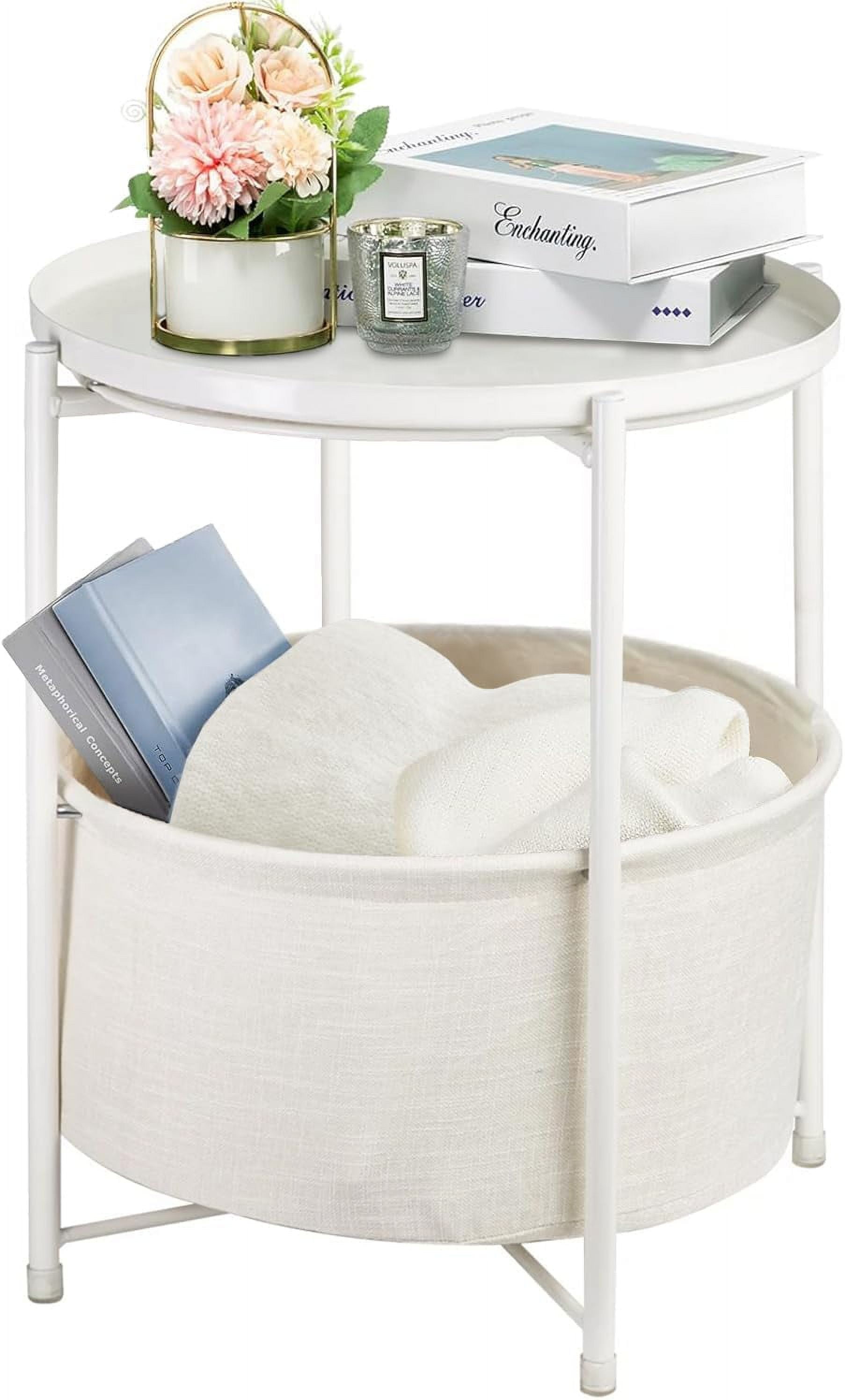 Round End Tables with Storage Basket, Metal Side Table Nightstand Small ...