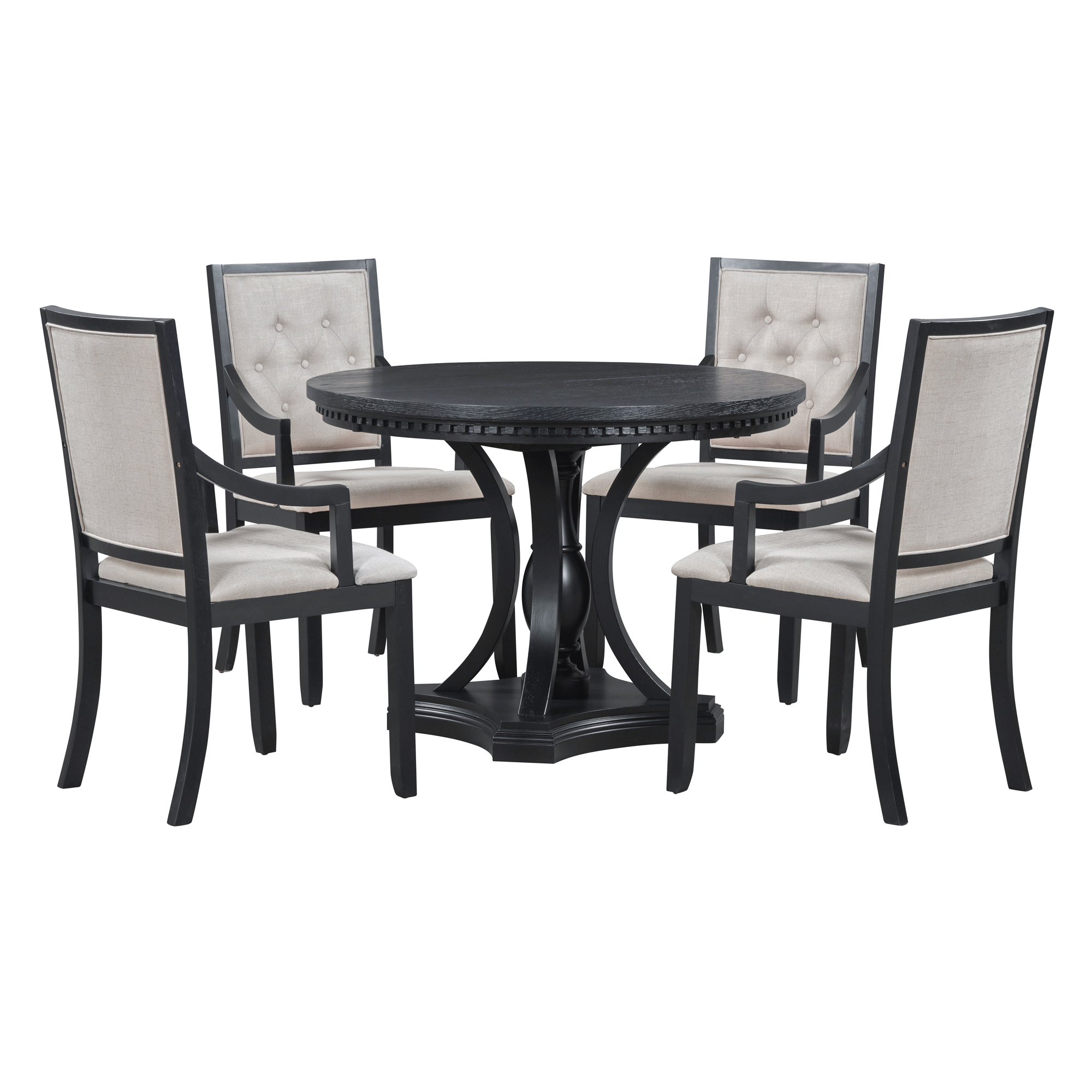 Virginia Round Drop Leaf 5 Piece Dining Set, White and Natural ...