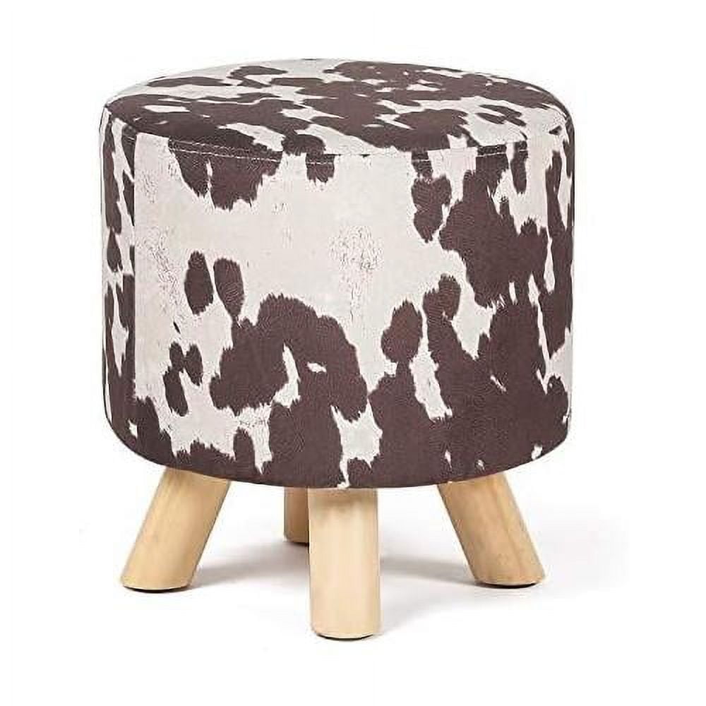 Round Fabric Ottoman Bench Seat Foot Rest Stool with 4 Wooden Legs ...