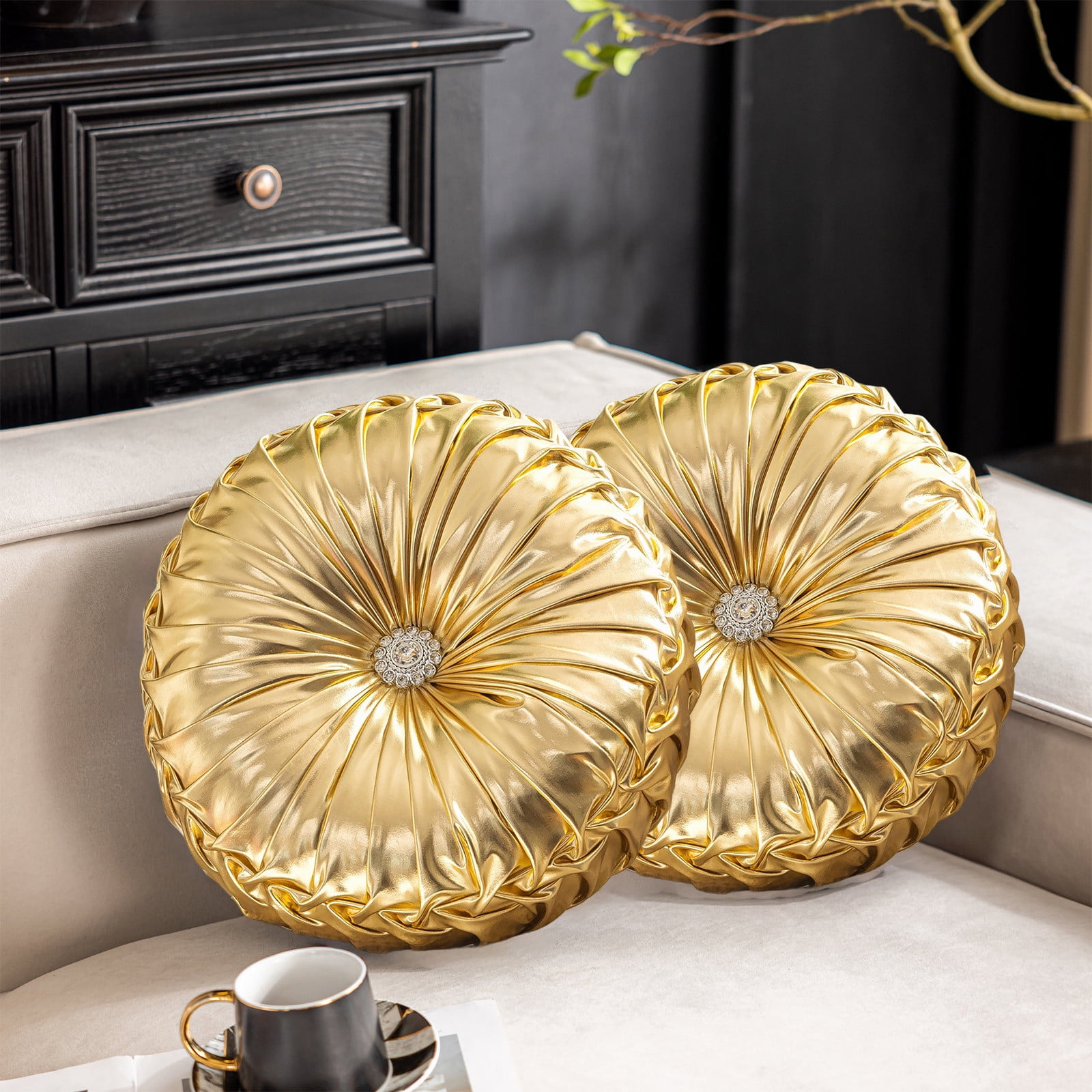 Round Fabric Pillow Cushion with Shiny Wind Wheel Border for Sofa ...