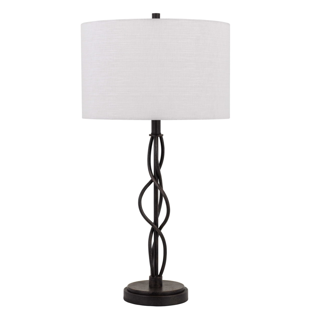Round Fabric Shade Table Lamp with Metal Spiral Design Base,White and ...