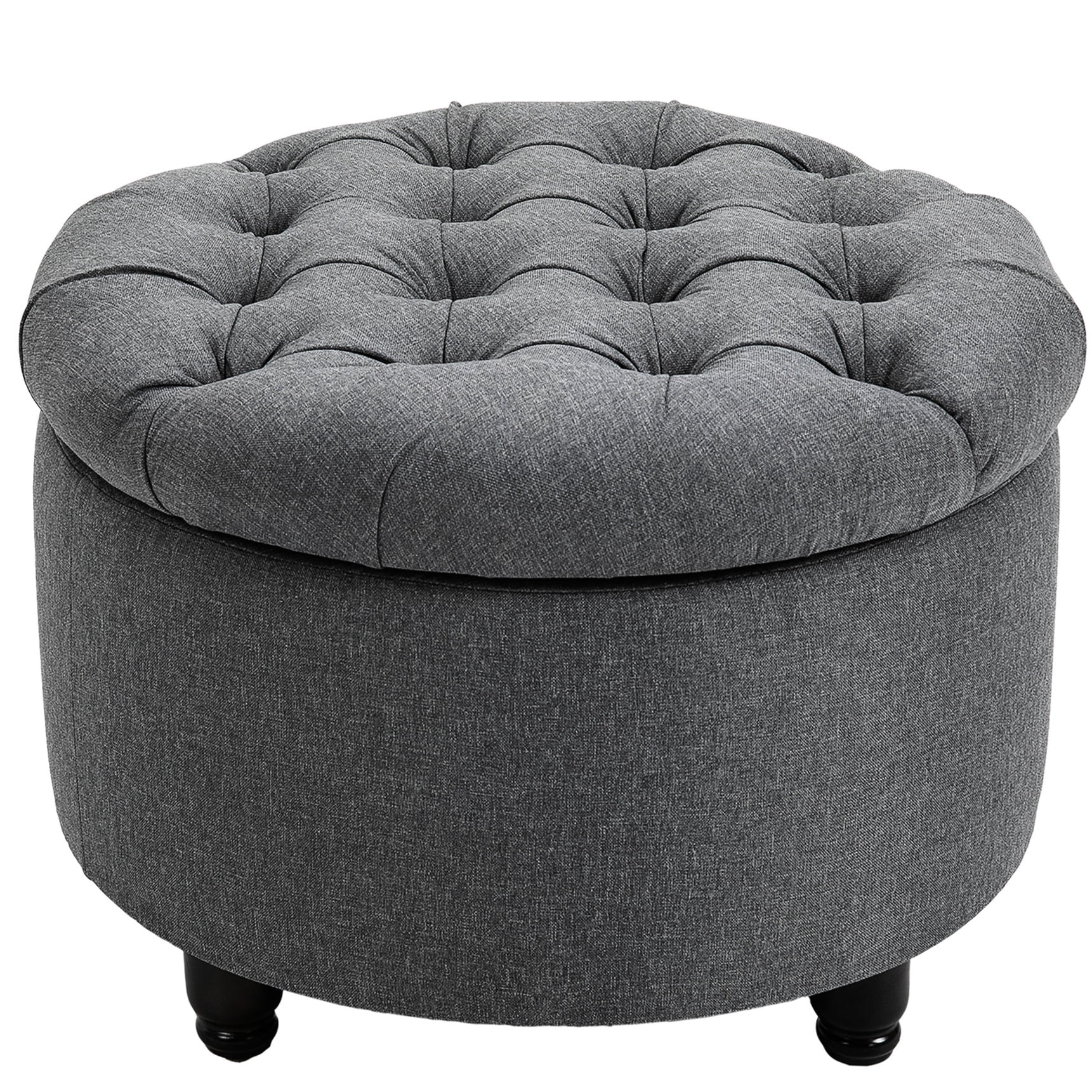 Round Fabric Storage Ottoman | Dual-function Footrest and Storage for ...