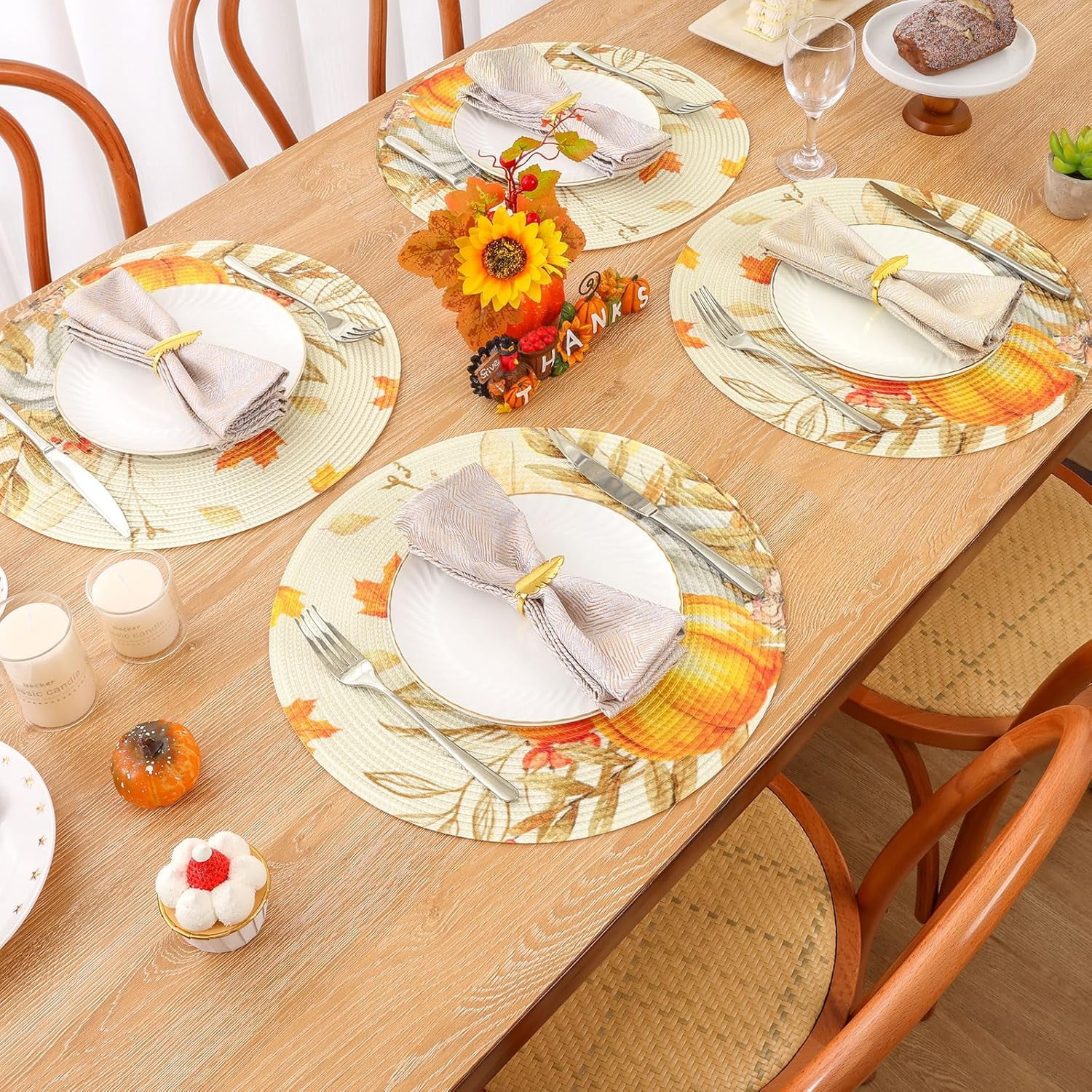 Round Fall Placemats Set of 4 Orange Pumpkins Fall Place Mats 7.87in ...