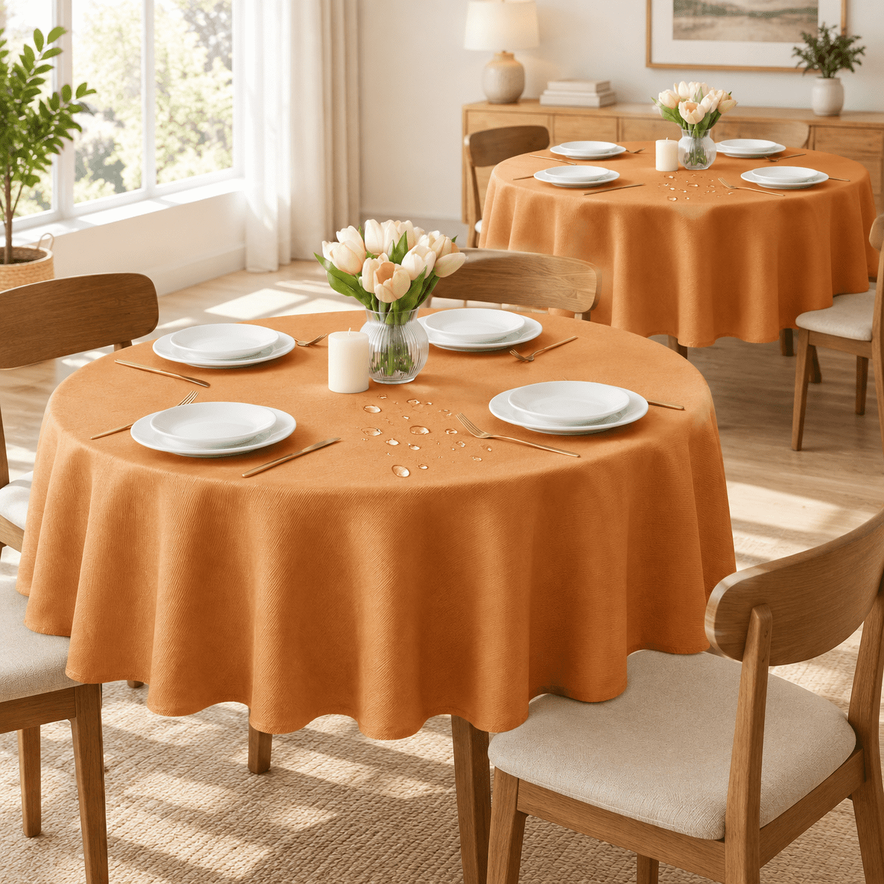 Round Fall Tablecloth 60 Inch Slub Textured Waterproof 2-pack - Walmart.com