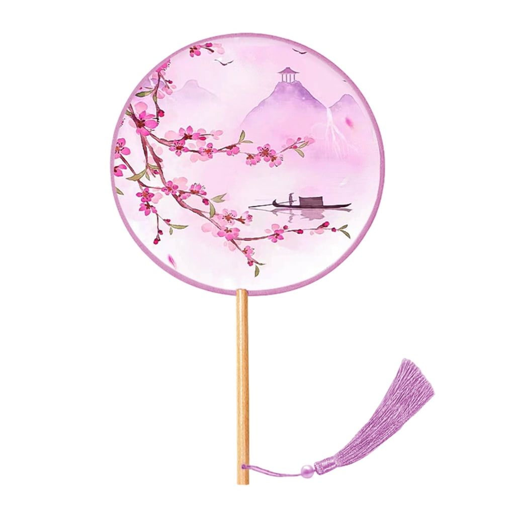 Round Fan Chinese Pattern Classical Silk Fan Hand Tassels Fan - Walmart.com