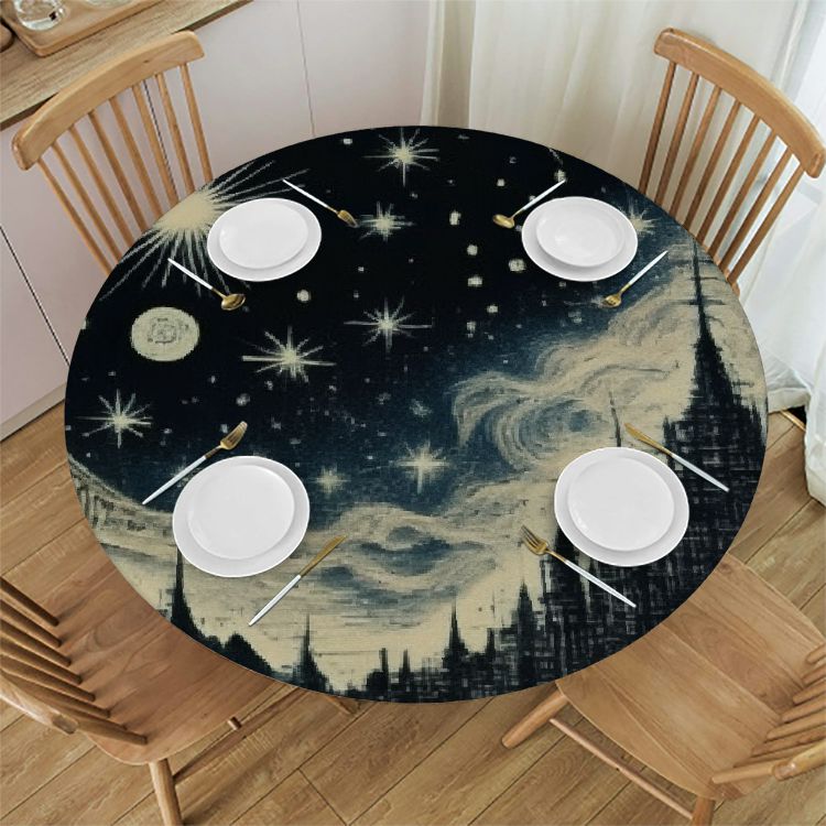 Round Fantasy Galaxy Moon Table Cloth Waterproof Washable Picnic Indoor ...