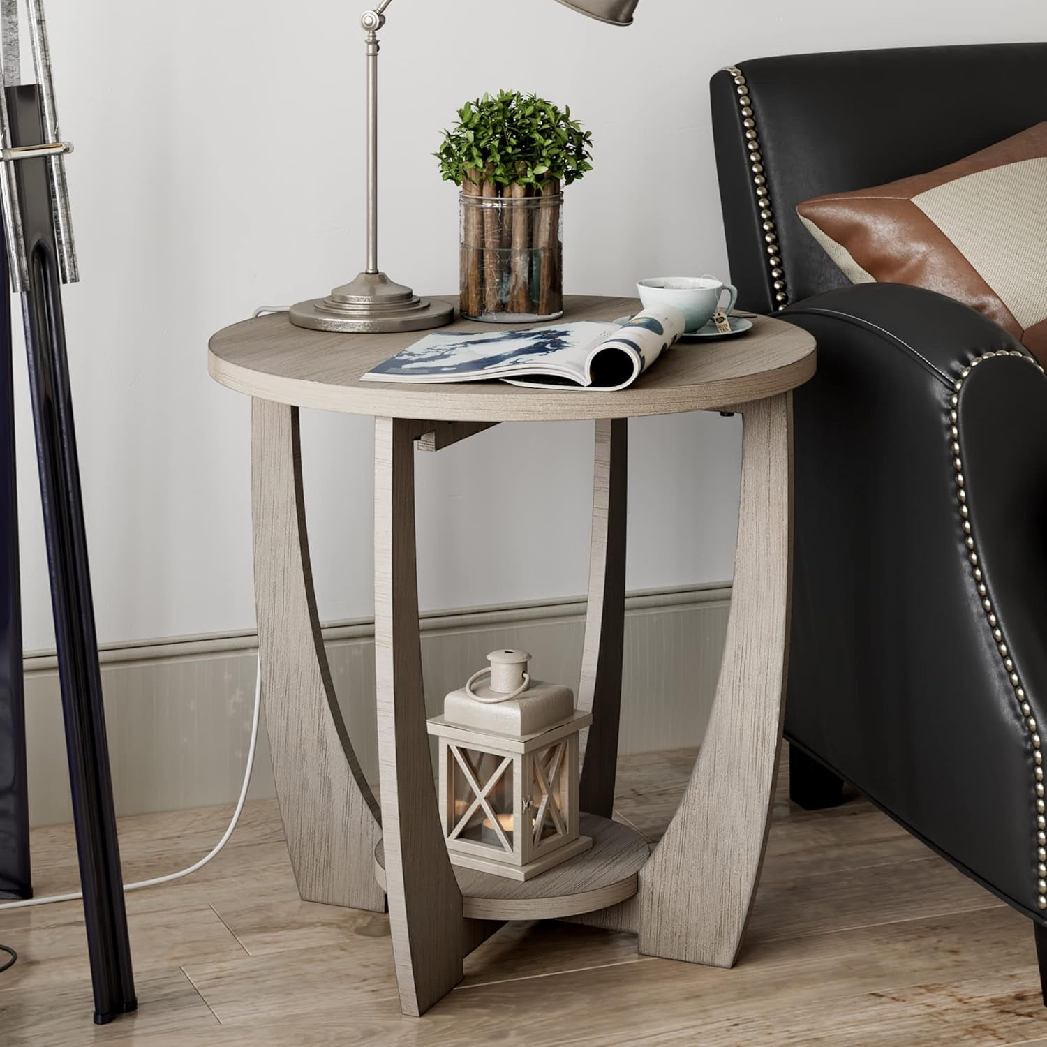 Round Farmhouse End Table for Small Spaces, French Country Accent Side ...