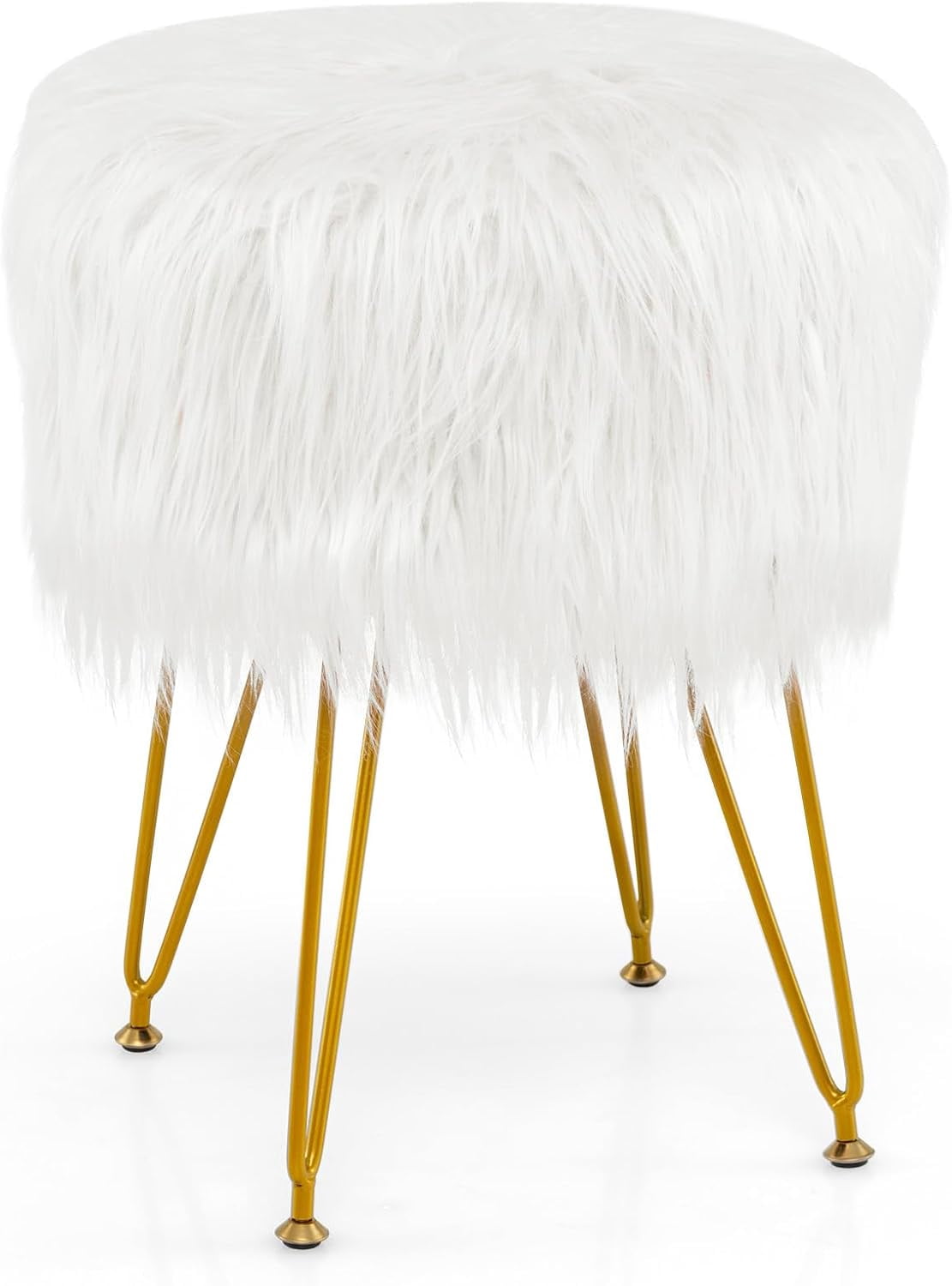 Round Faux Fur Vanity Stool with Soft Padded Seat, Metal Legs ...