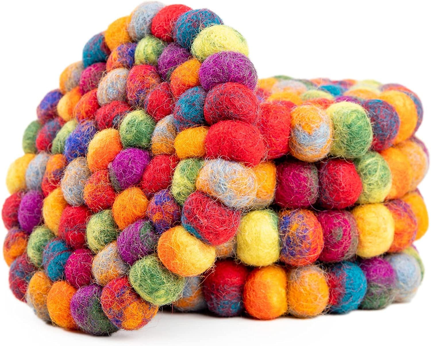 Round Felt Ball Coasters - Hand Felted in Nepal - Multi-Color Set of 5 ...