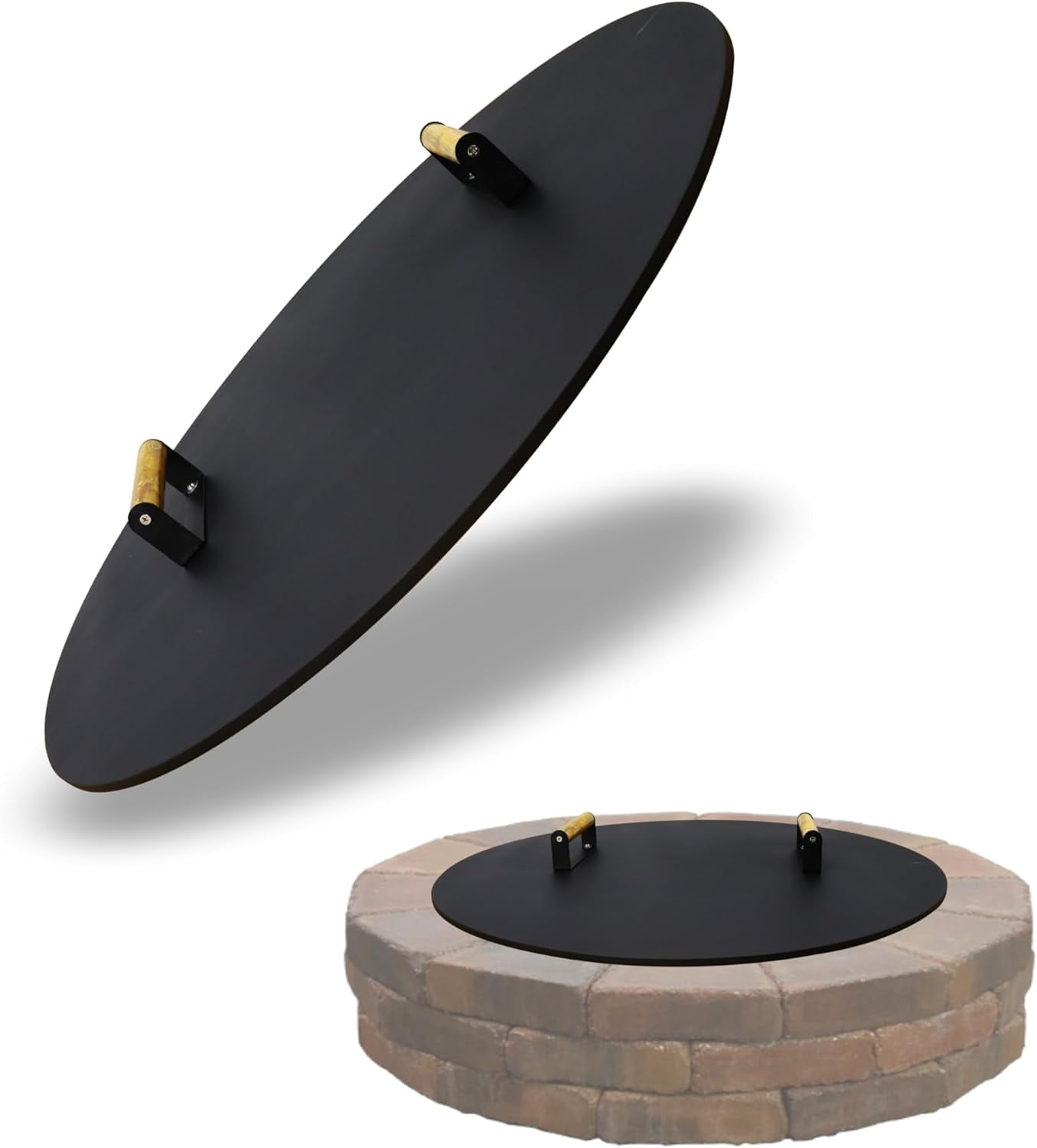 Round Fire Pit Lid - 28 inch fire pit cover Metal with Wooden Handles ...