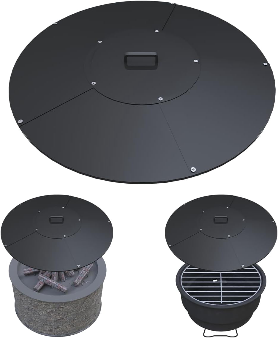 Round Fire Pit Lid, 32" Metal Cover with Handle Fits for Bonfire Pits ...