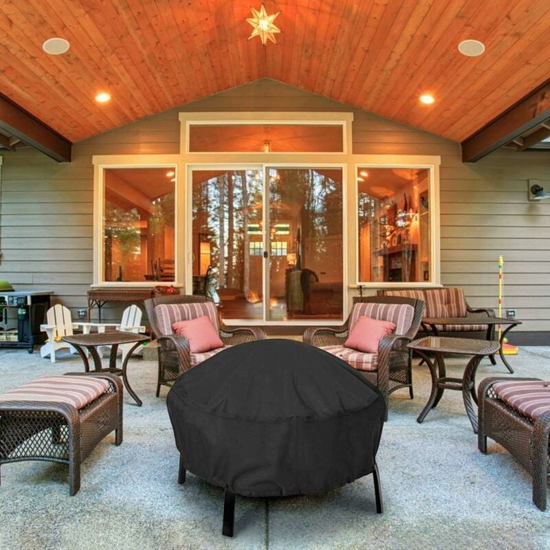 Round Fire Pit Protective Cover, Drawstring for Waterproof, Windproof ...