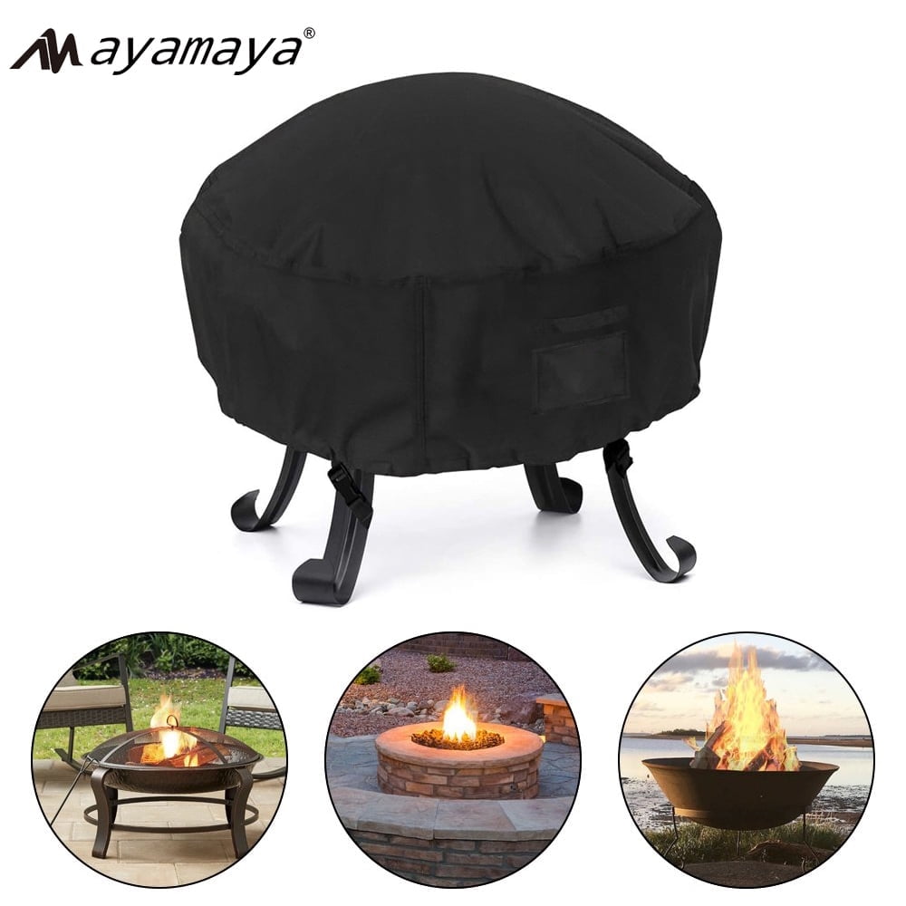 Round Firepit Cover Outdoor,AYAMAYA Waterproof UV Resistant Fire Pit ...