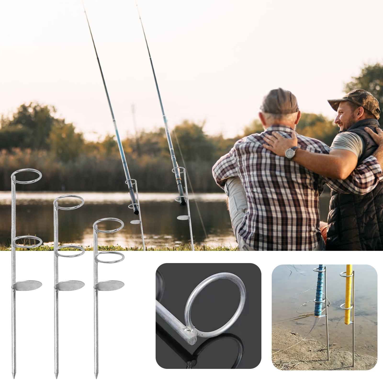 Round Fishing Rod Holder Stand with Double Loop Ground Plug for Shore ...